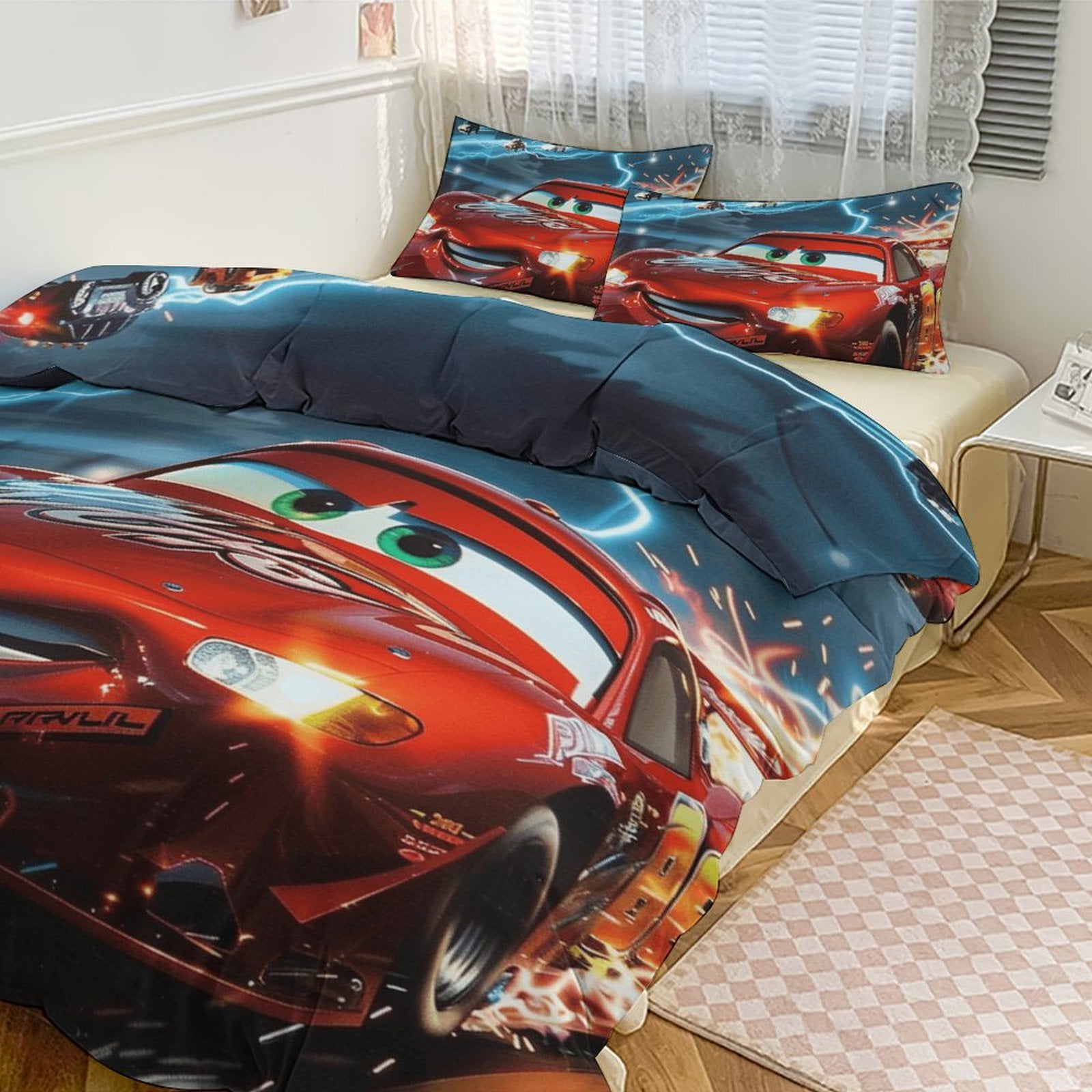 Lightning Pattern Race Car Bedding Sets Twin Duvet Cover 3 Piece Cute ...