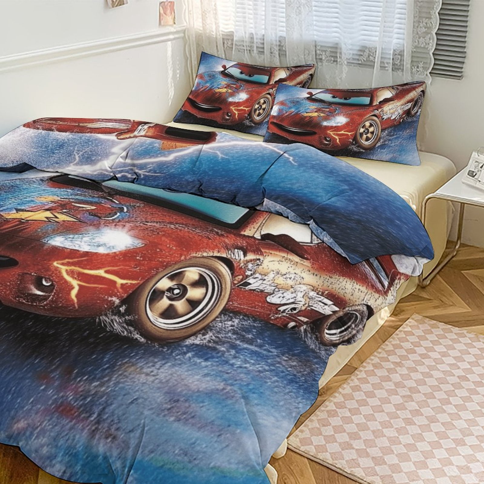 Lightning Pattern Race Car Bedding Sets Twin Duvet Cover 3 Piece Cute ...