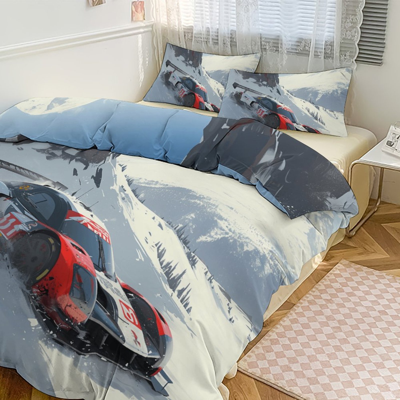 Lightning Pattern Race Car Bedding Sets Twin Duvet Cover 3 Piece Cute ...