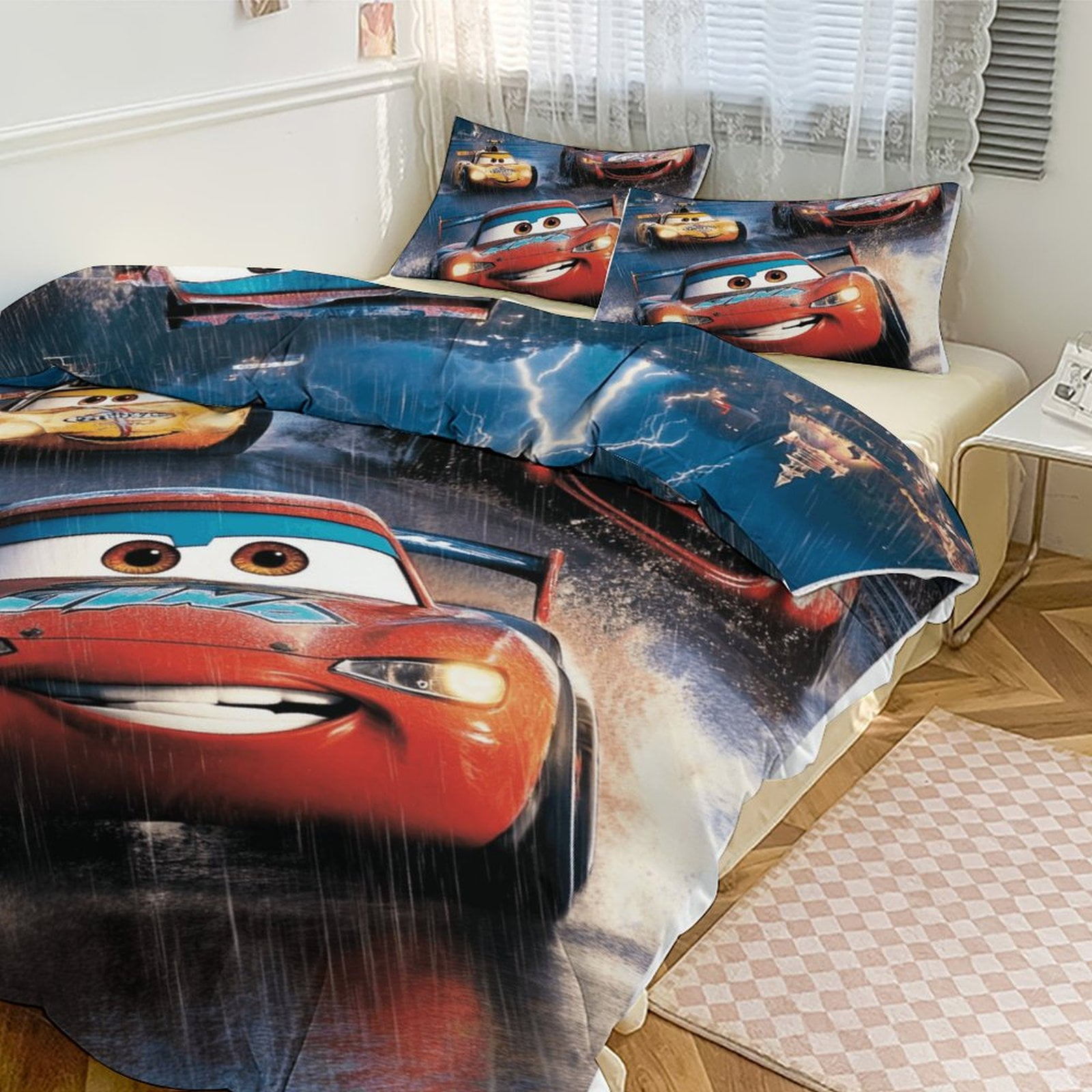 Lightning Pattern Race Car Bedding Sets Twin Duvet Cover 3 Piece Cute ...