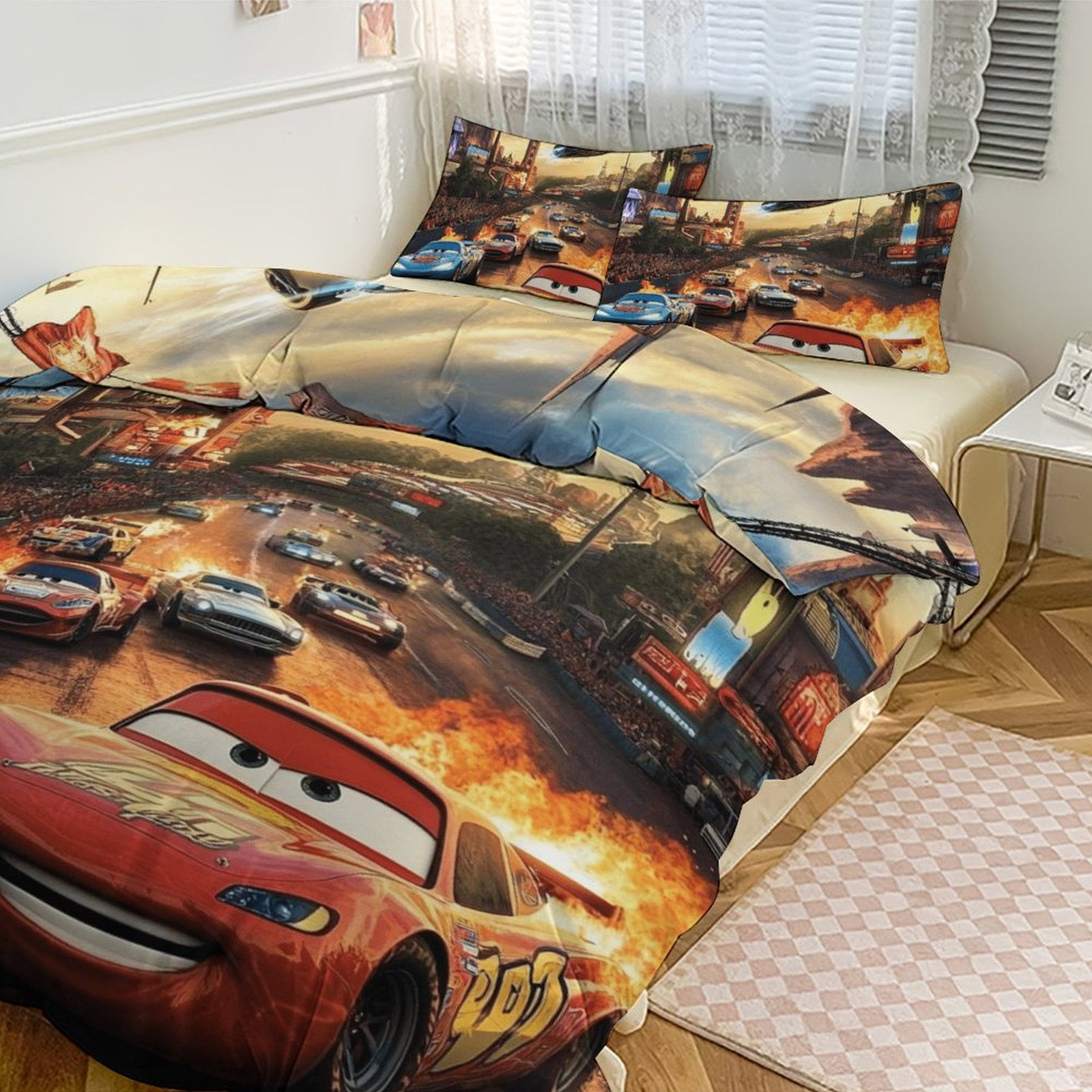 Lightning Pattern Race Car Bedding Sets Twin Duvet Cover 3 Piece Cute ...