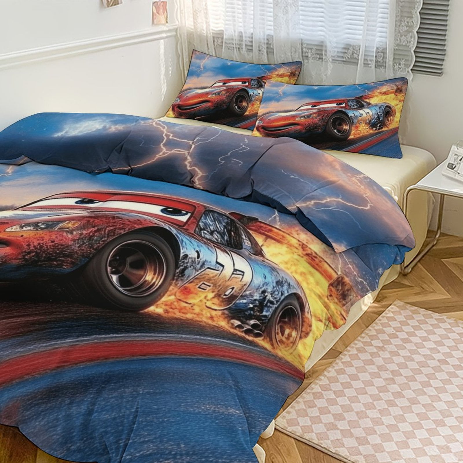 Lightning Pattern Race Car Bedding Sets Twin Duvet Cover 3 Piece Cute ...
