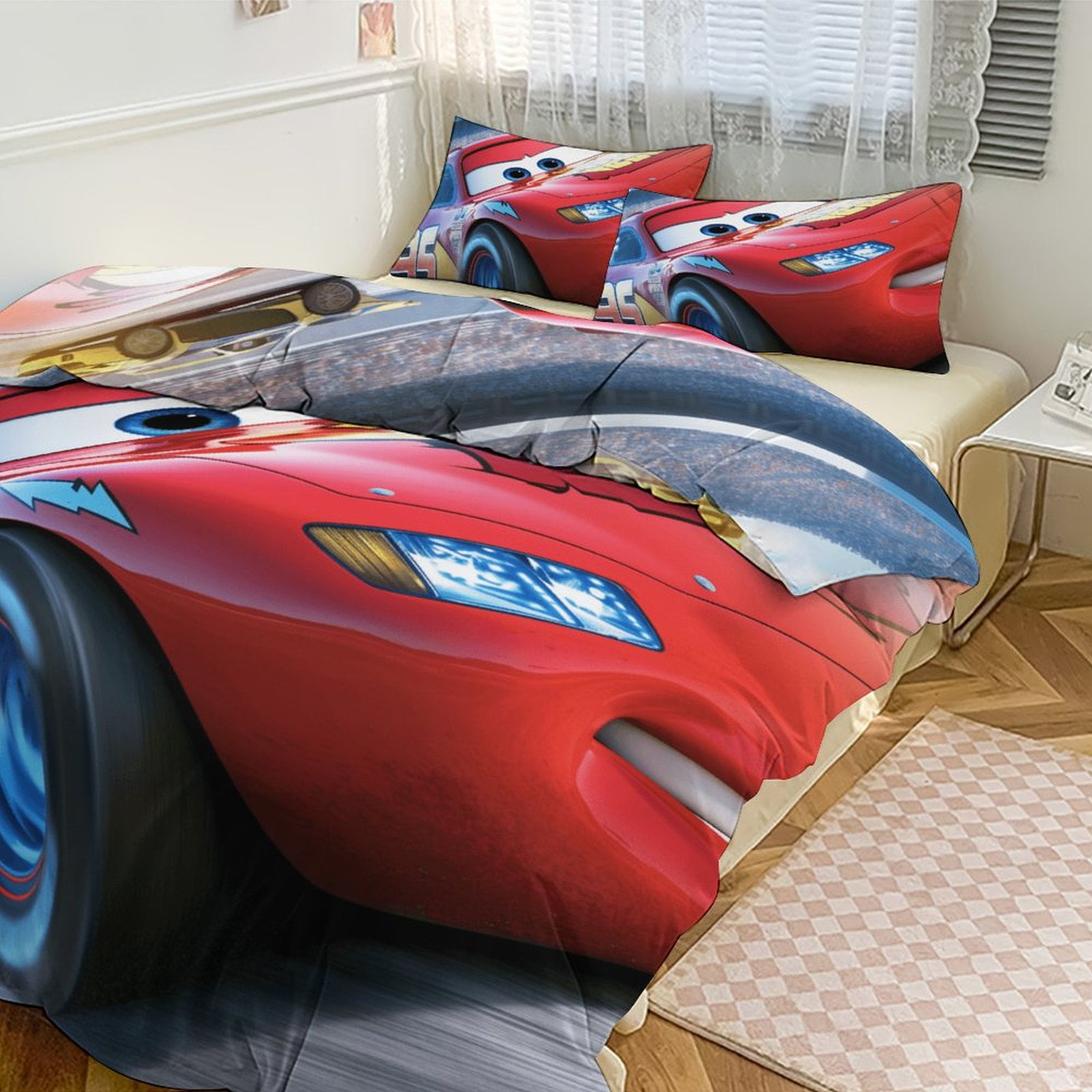 Lightning Pattern Race Car Bedding Sets Twin Duvet Cover 3 Piece Cute ...