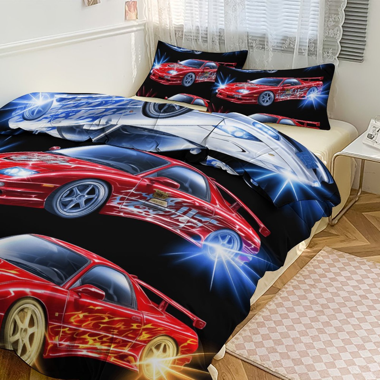 Lightning Pattern Race Car Bedding Sets Twin Duvet Cover 3 Piece Cute ...