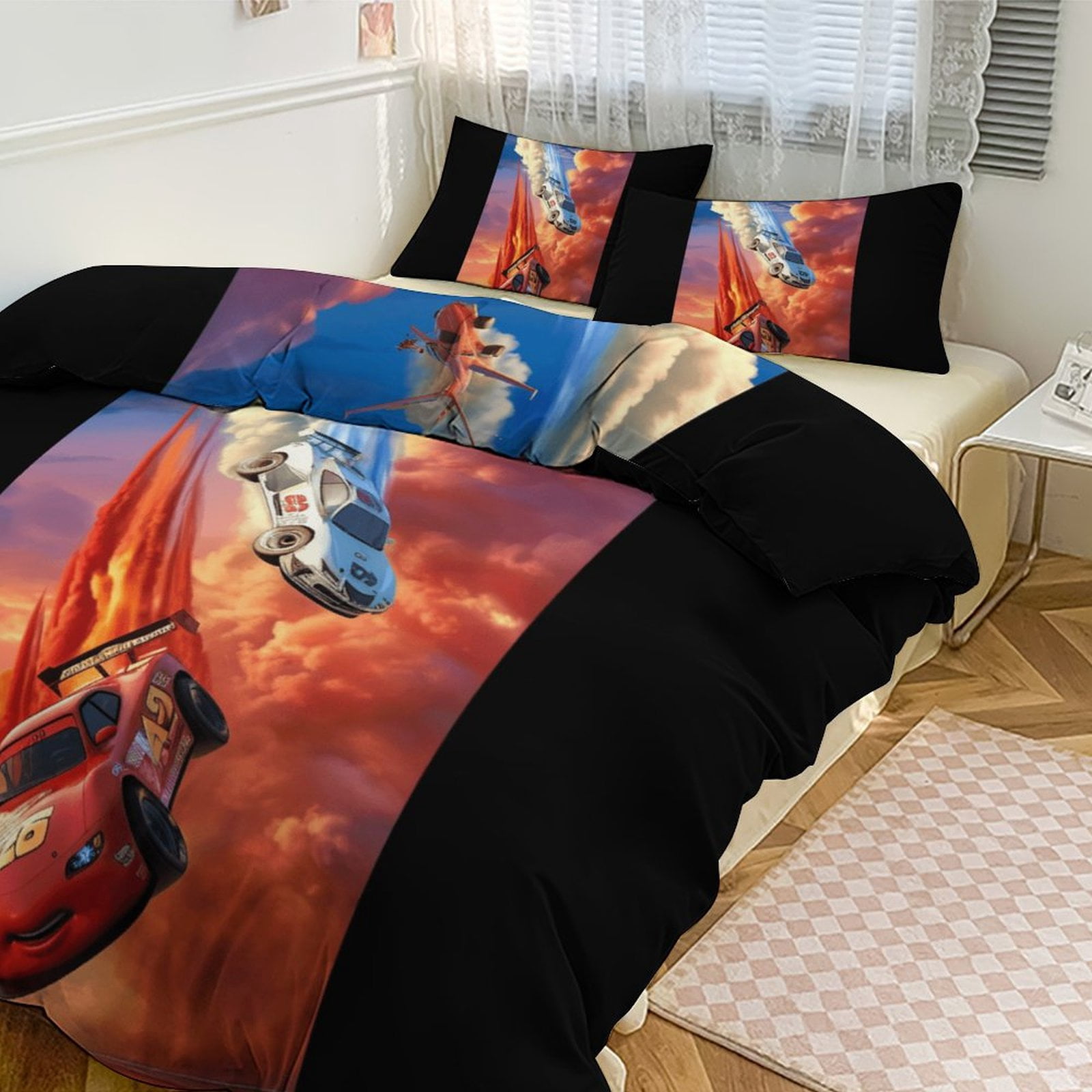 Lightning Pattern Race Car Bedding Sets Twin Duvet Cover 3 Piece Cute ...