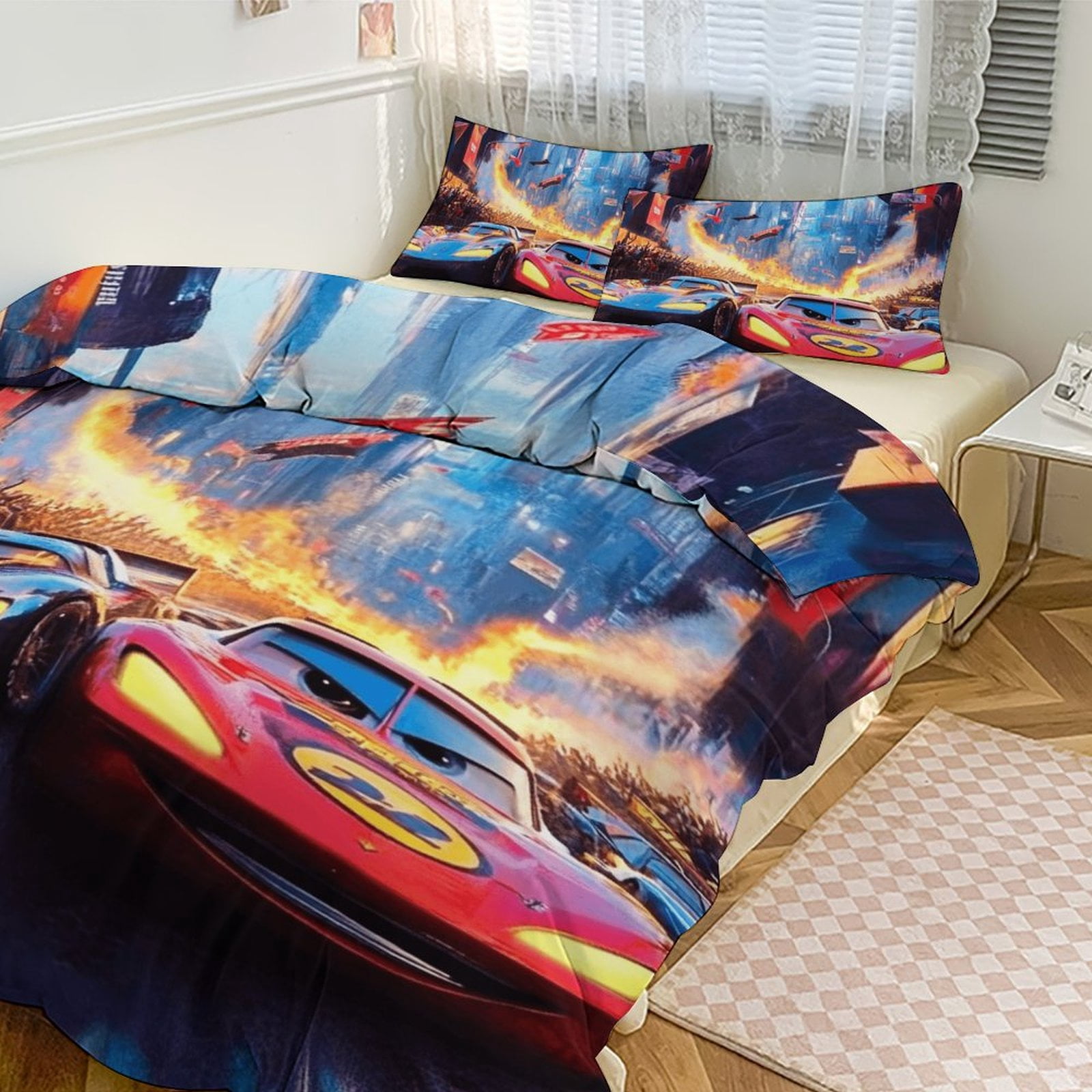 Lightning Pattern Race Car Bedding Sets Twin Duvet Cover 3 Piece Cute ...