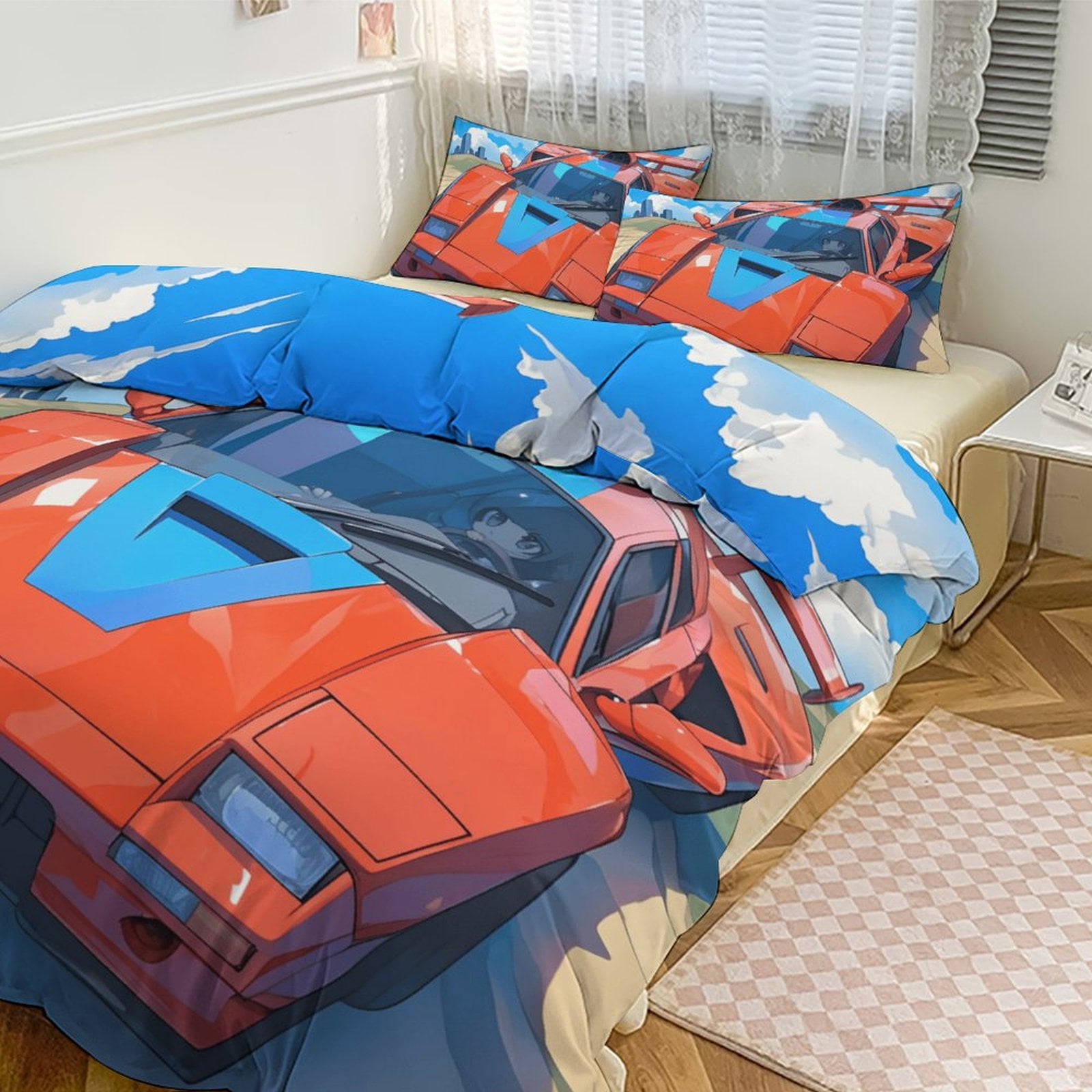 Lightning Pattern Race Car Bedding Sets Twin Duvet Cover 3 Piece Cute ...