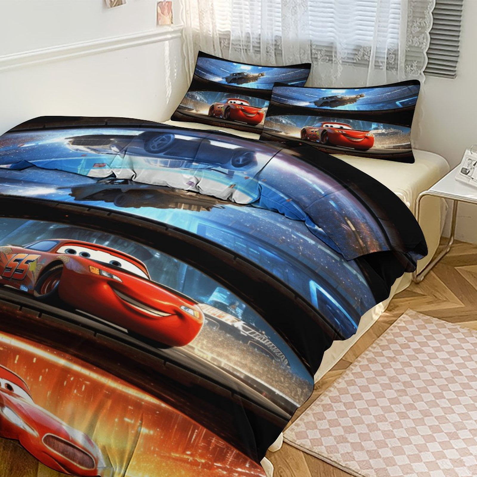 Lightning Pattern Race Car Bedding Sets Twin Duvet Cover 3 Piece Cute ...