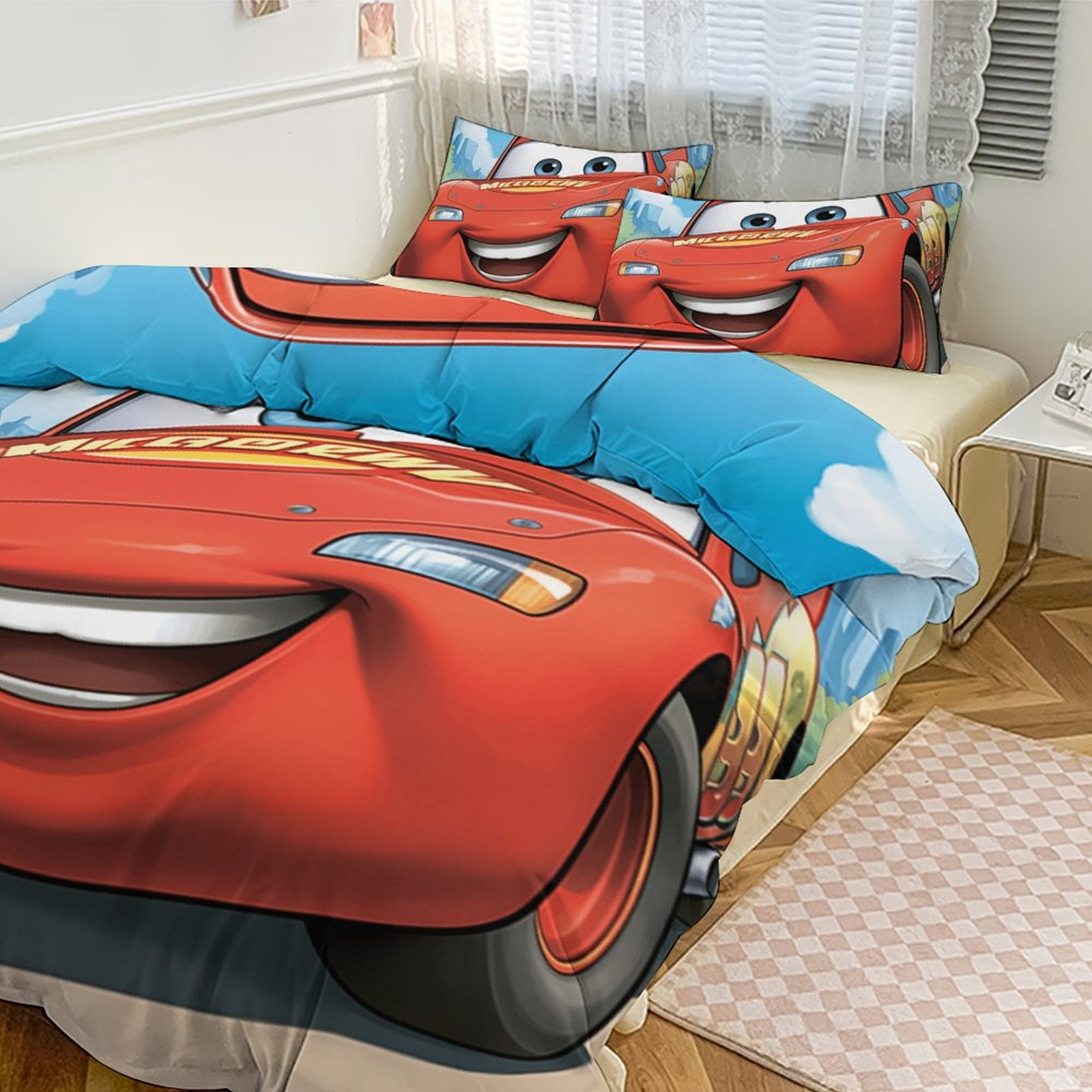 Lightning Pattern Race Car Bedding Sets Twin Duvet Cover 3 Piece Cute ...