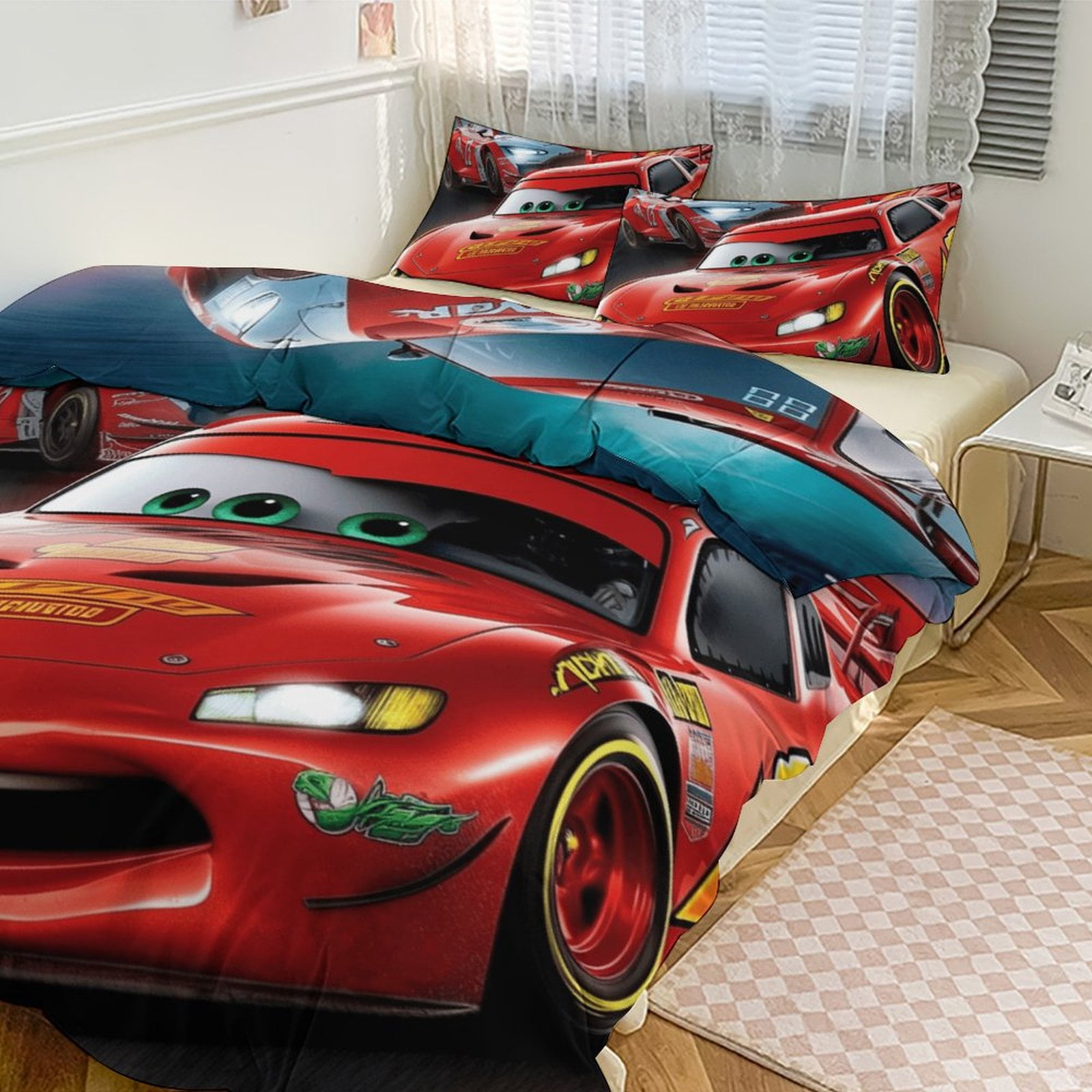 Lightning Pattern Race Car Bedding Sets Twin Duvet Cover 3 Piece Cute ...