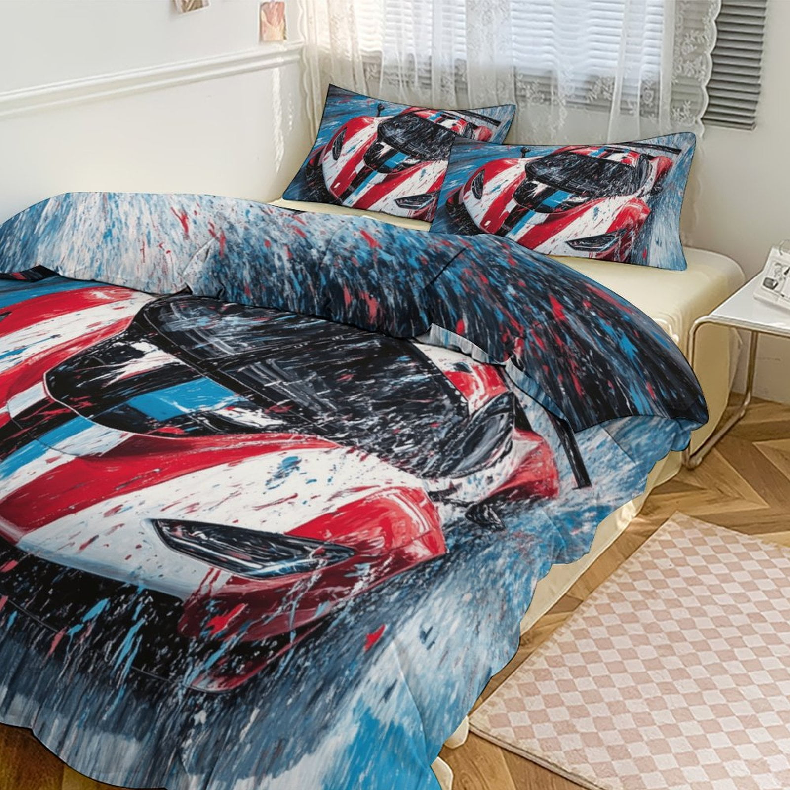 Lightning Pattern Race Car Bedding Sets Twin Duvet Cover 3 Piece Cute ...