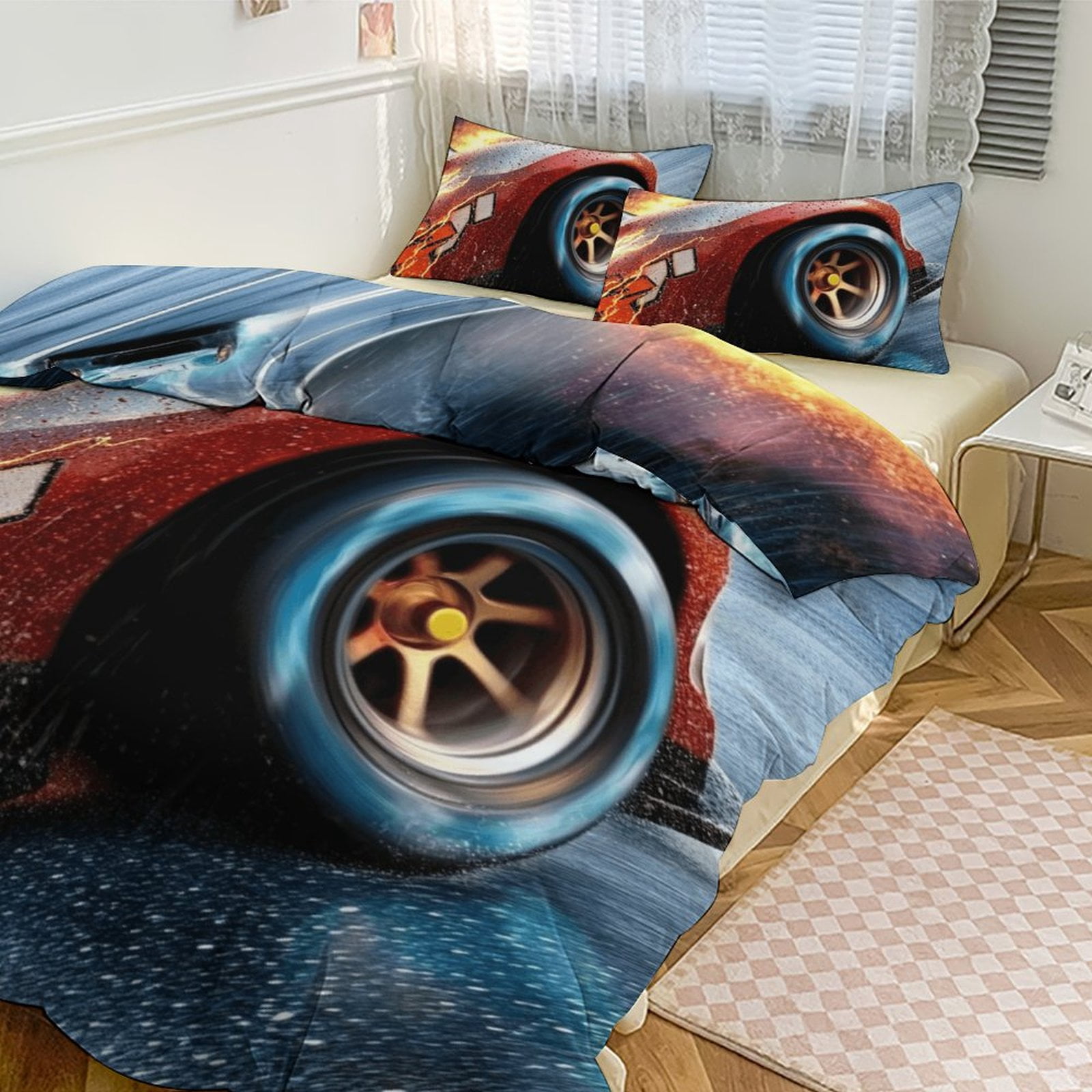 Lightning Pattern Race Car Bedding Sets Twin Duvet Cover 3 Piece Cute ...