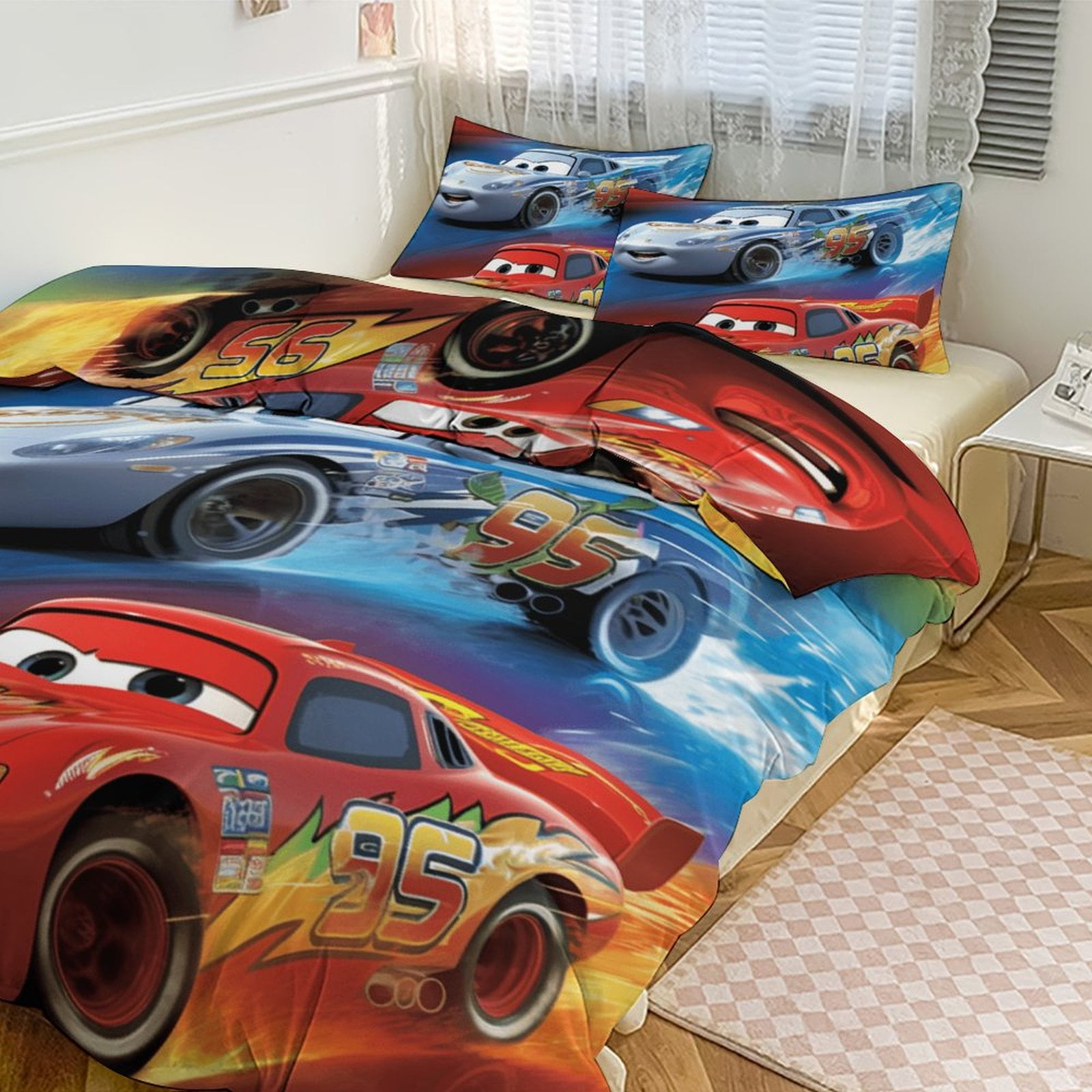 Lightning Pattern Race Car Bedding Sets Twin Duvet Cover 3 Piece Cute ...
