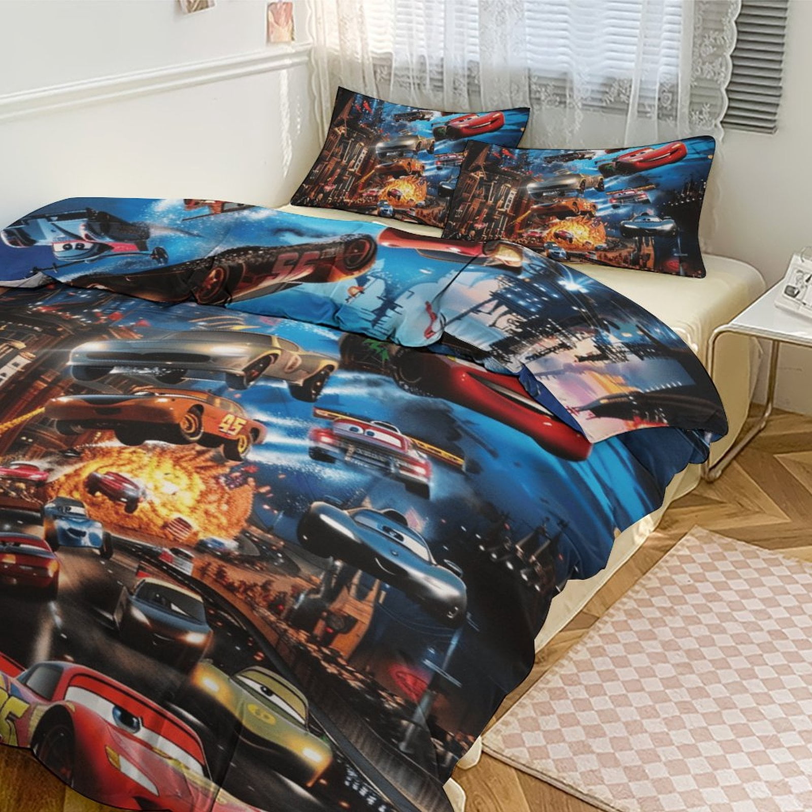 Lightning Pattern Race Car Bedding Sets Twin Duvet Cover 3 Piece Cute ...