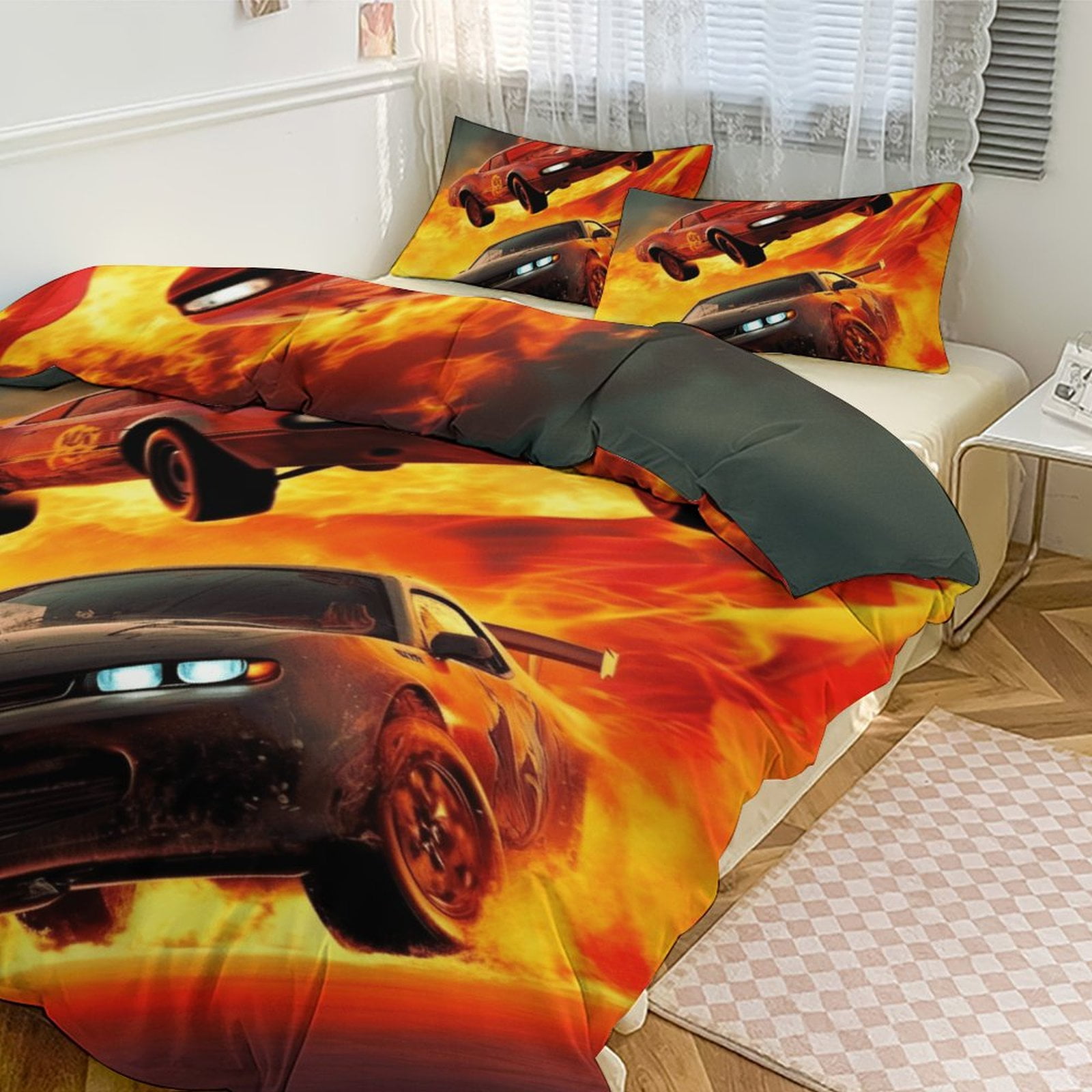 Lightning Pattern Race Car Bedding Sets Twin Duvet Cover 3 Piece Cute ...