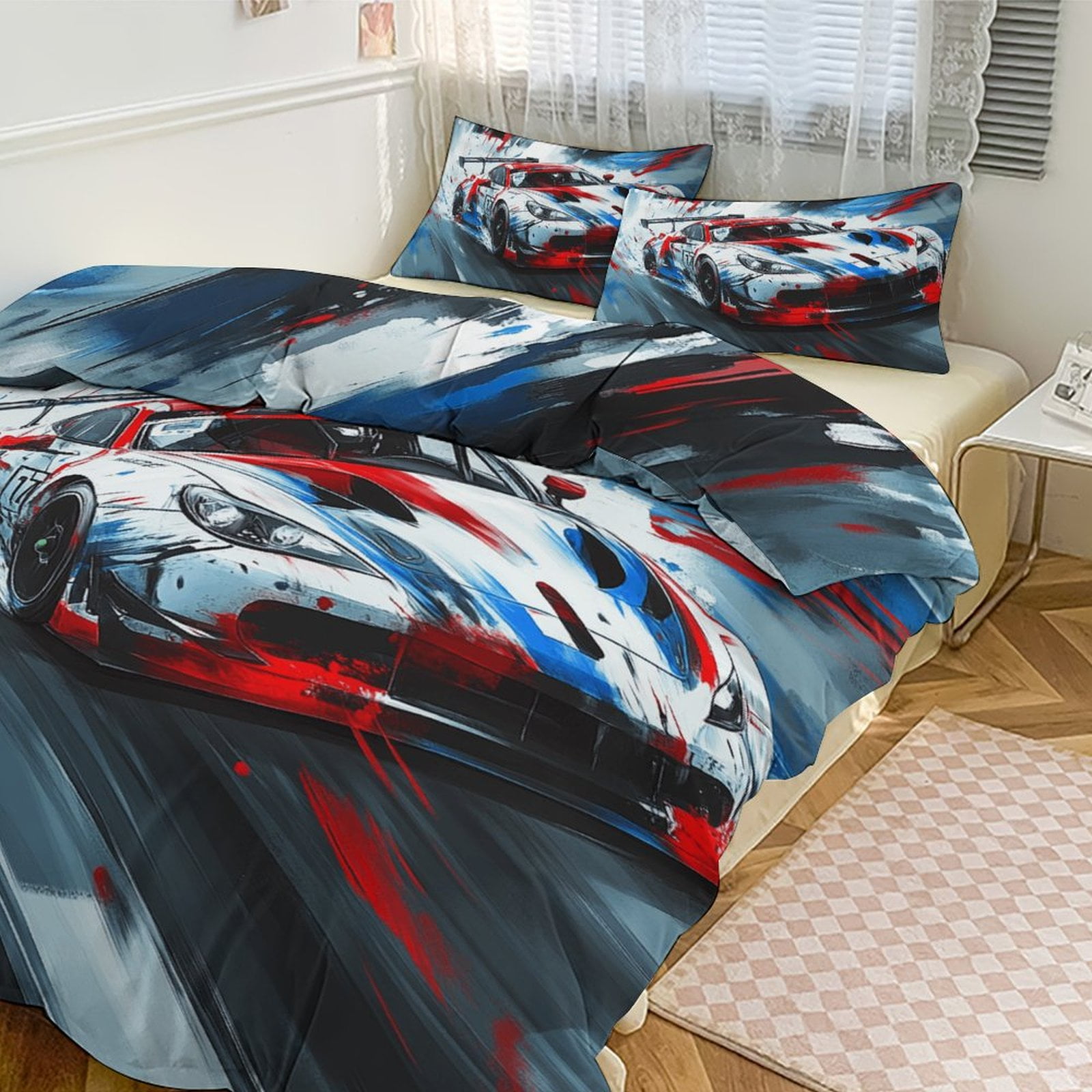 Lightning Pattern Race Car Bedding Sets Twin Duvet Cover 3 Piece Cute ...