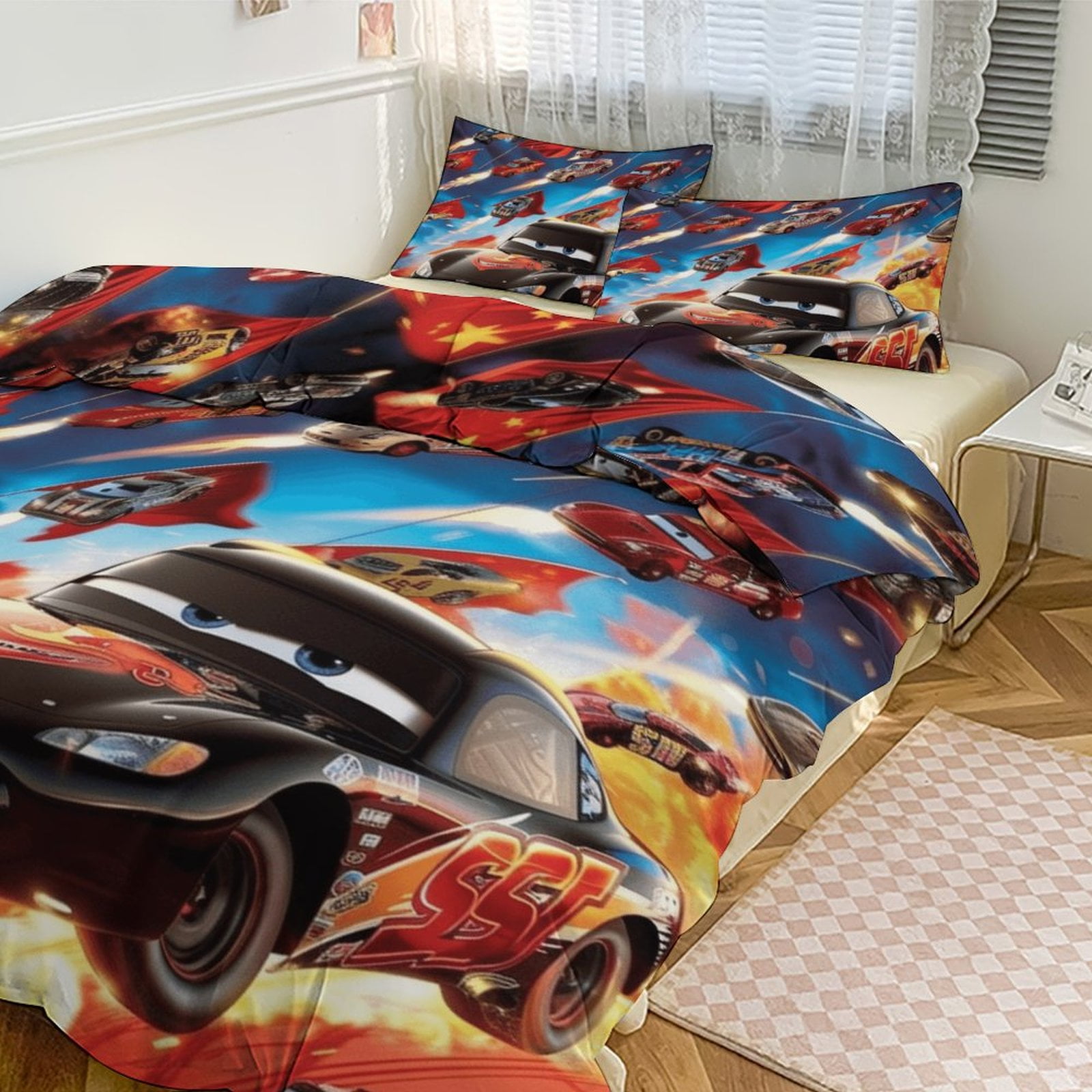 Lightning Pattern Race Car Bedding Sets Twin Duvet Cover 3 Piece Cute ...