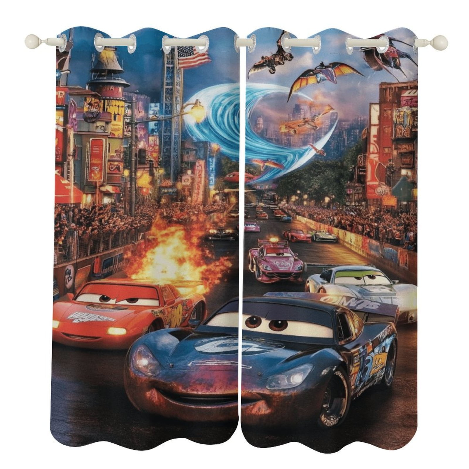 Lightning Pattern Race Car Grommet Blackout Curtains for Bedroom And ...