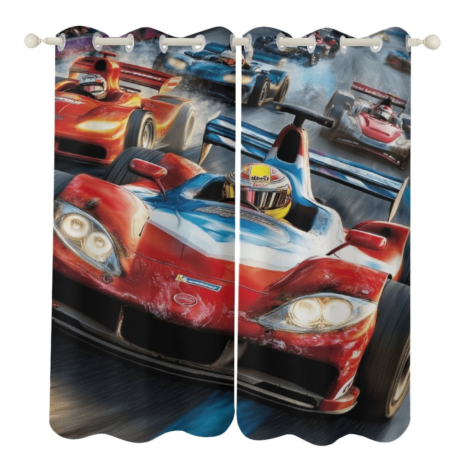 Lightning Pattern Race Car Grommet Blackout Curtains for Bedroom And ...