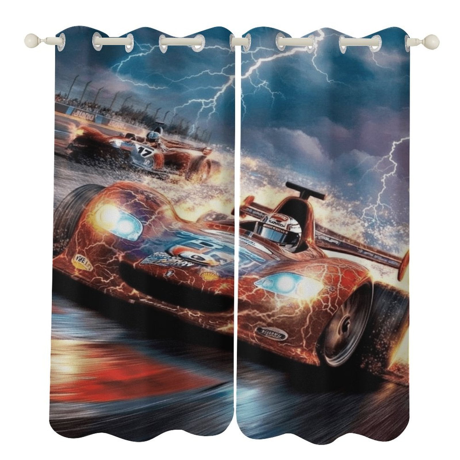 Lightning Pattern Race Car Grommet Blackout Curtains for Bedroom And ...