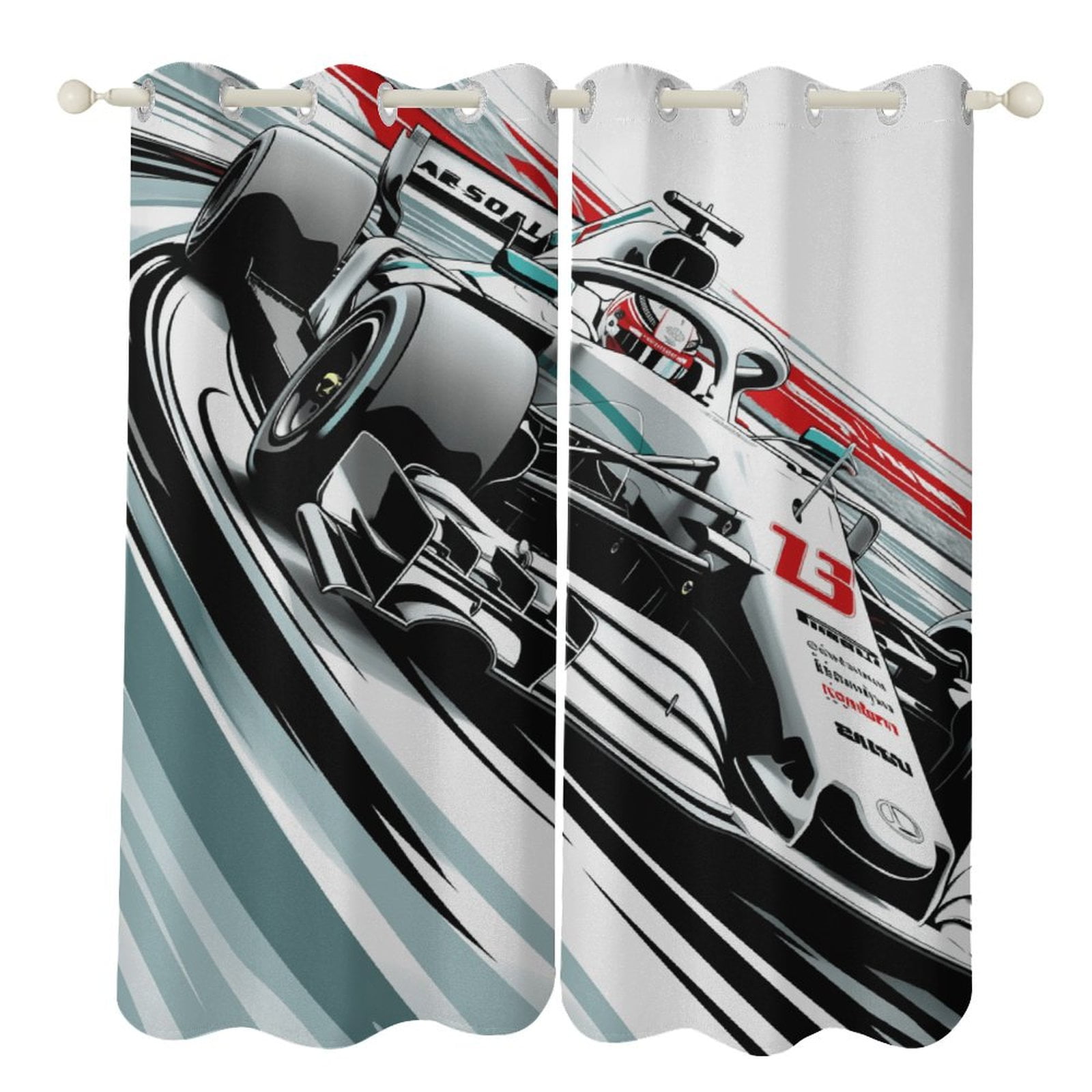 Lightning Pattern Race Car Grommet Blackout Curtains for Bedroom And ...