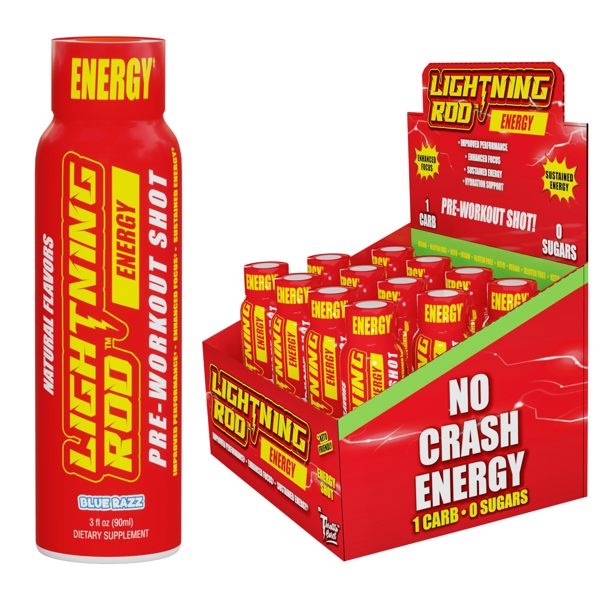 Lightning Rod Energy Shot, Blue Razz, 3 fl oz 24 Count - Walmart.com