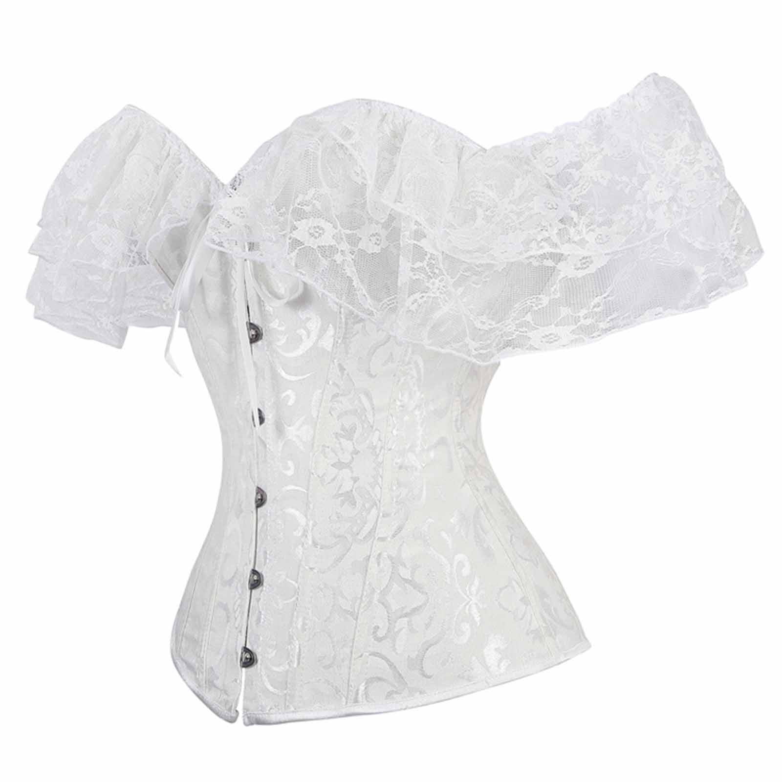 Lightning Sale RbCulf Women Corset Tops with Lace Cap Sleeve Lace Up ...