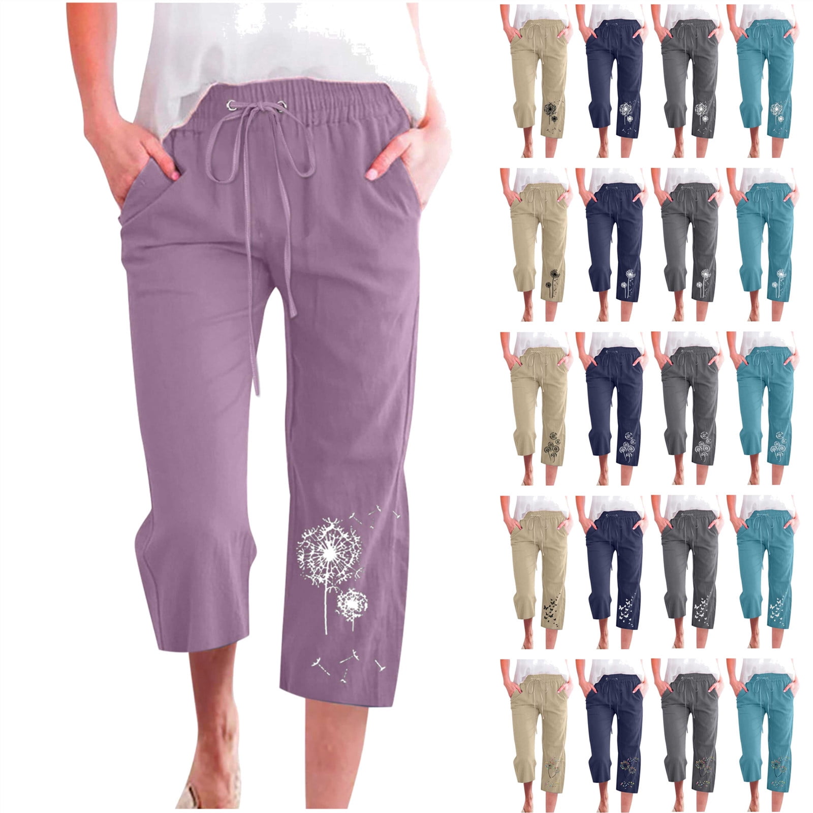 Lightning Sales, BiZtdJrK Womens Cotton Linen Capri Pants 2025 High ...