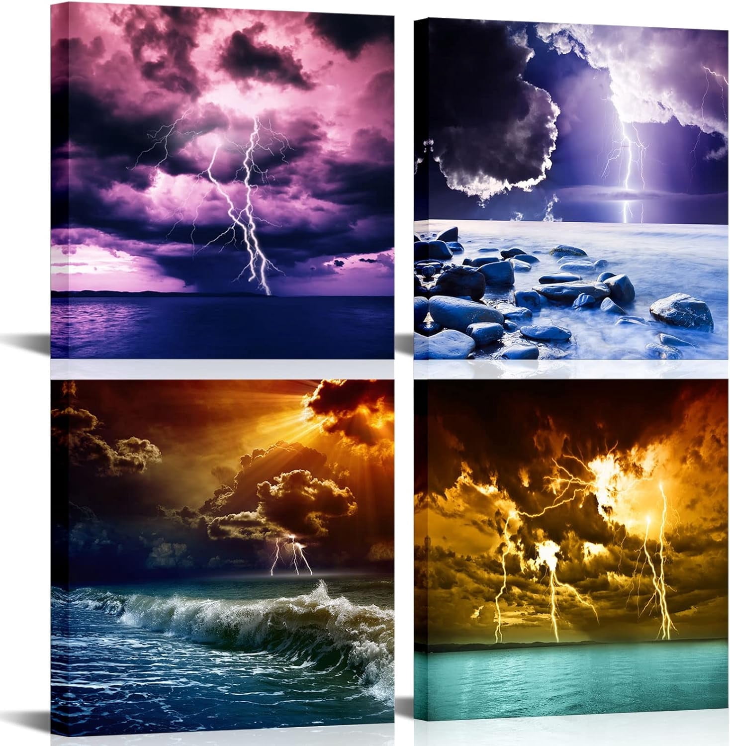 Lightning Seascape Wall Art Stormy Sea Ocean Wave Picture Prints on ...