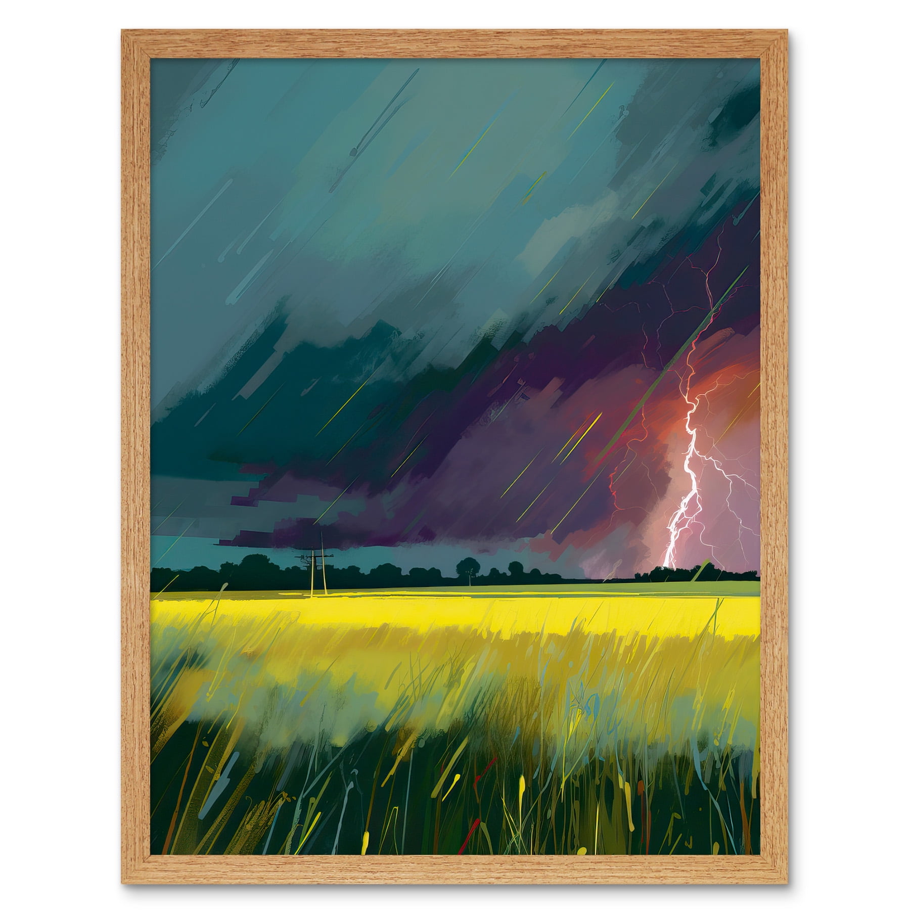 Lightning Strike Over an Open Countryside Field Art Print Framed Poster ...