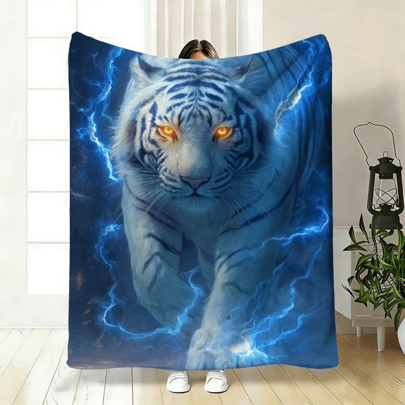 Lightning Tiger Flannel Blanket, 280GSM HD Digital Print, Soft Warm ...