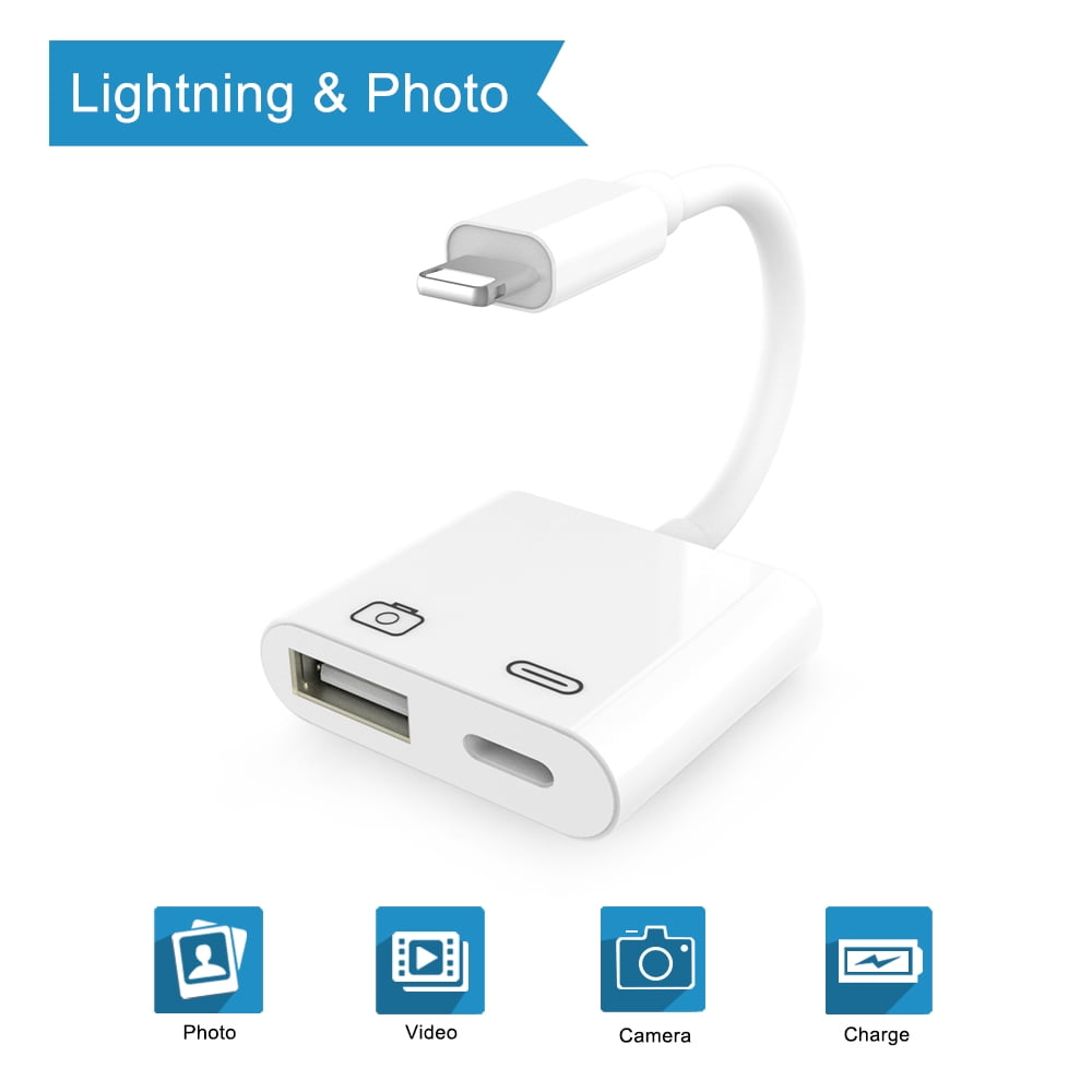 Lightning to USB Camera Adapter with Charging Port, Lightning Female ...
