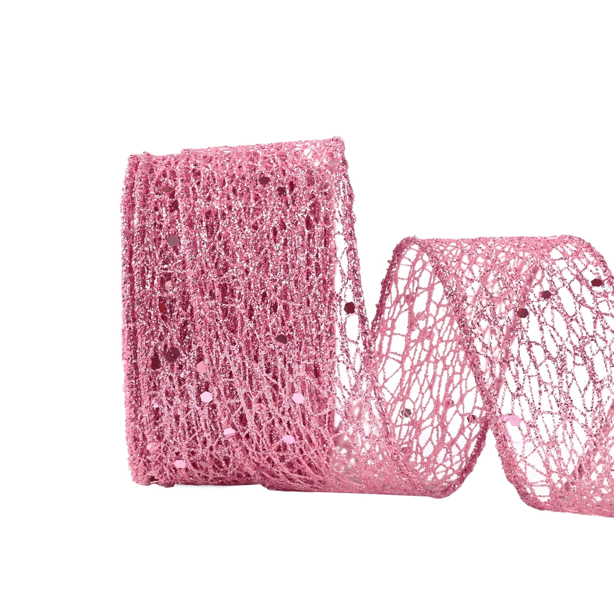 LoomJoyz Light Pink Mesh Glitter Wired Ribbon, Sparkling, 1.5 Inch x 10 ...