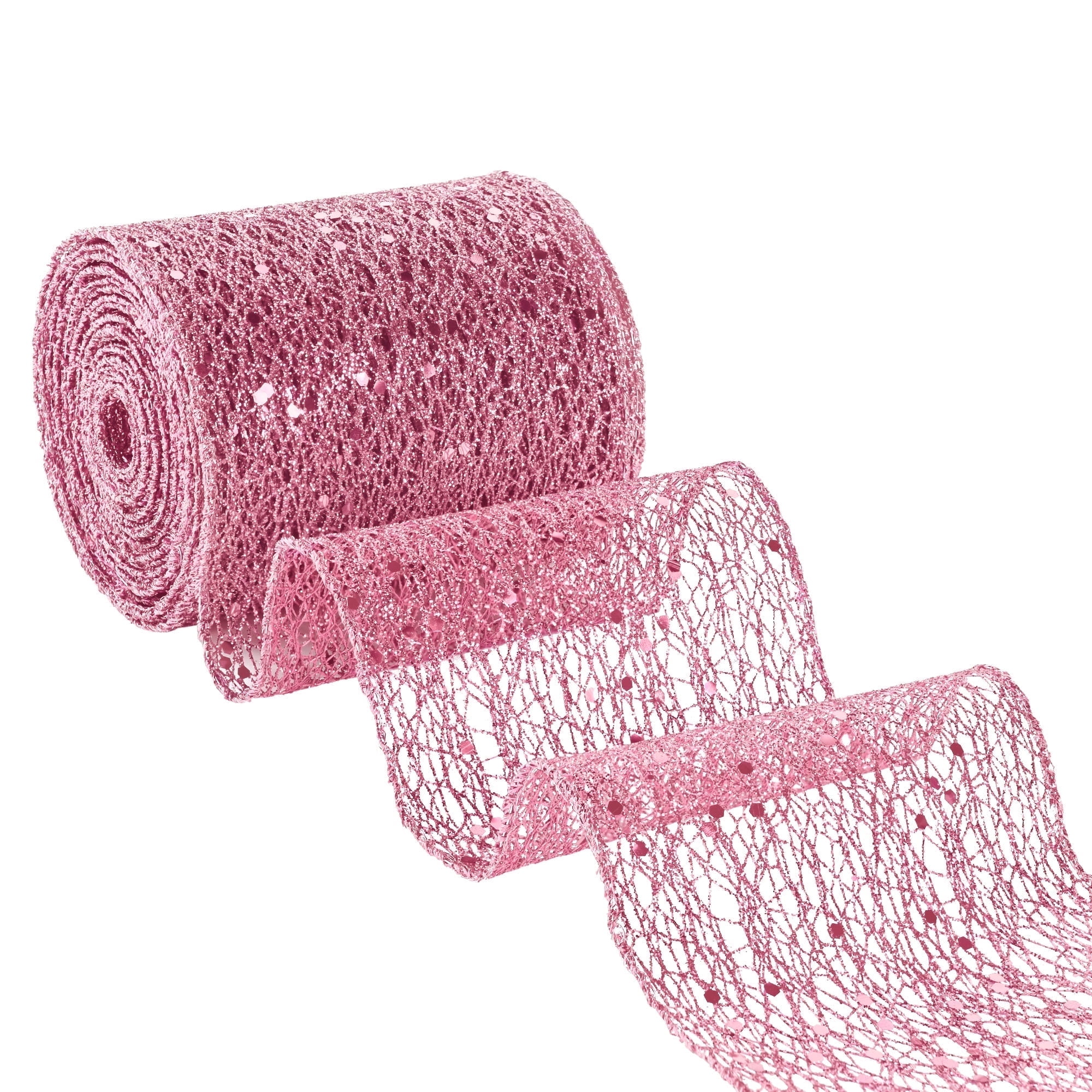 LoomJoyz Light Pink Mesh Glitter Wired Ribbon, Sparkling, 2.5 Inch x 10 ...