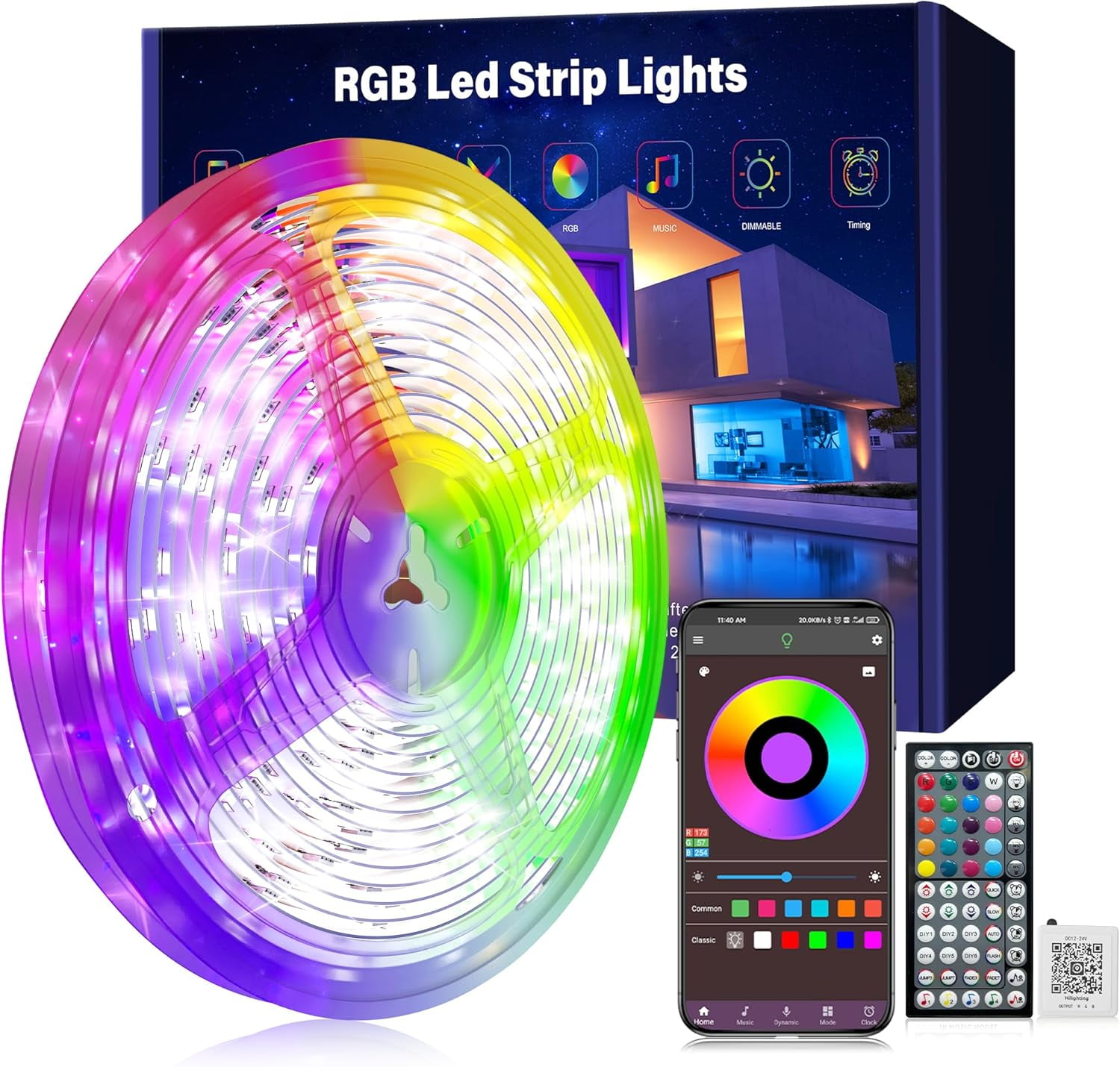 Lights for 100ft (1 Rolls of 100ft) Music Sync Color Changing Strip ...