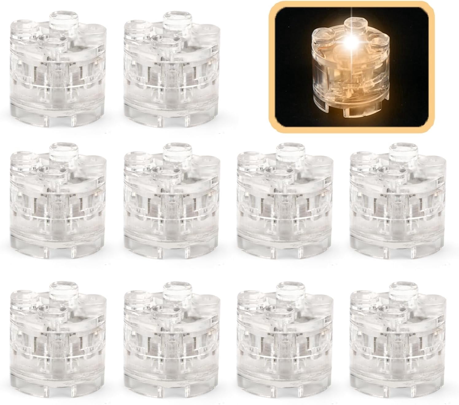 Lights Bricks, 10PCS 2x2 Round Light Up Bricks Accessories Kits ...