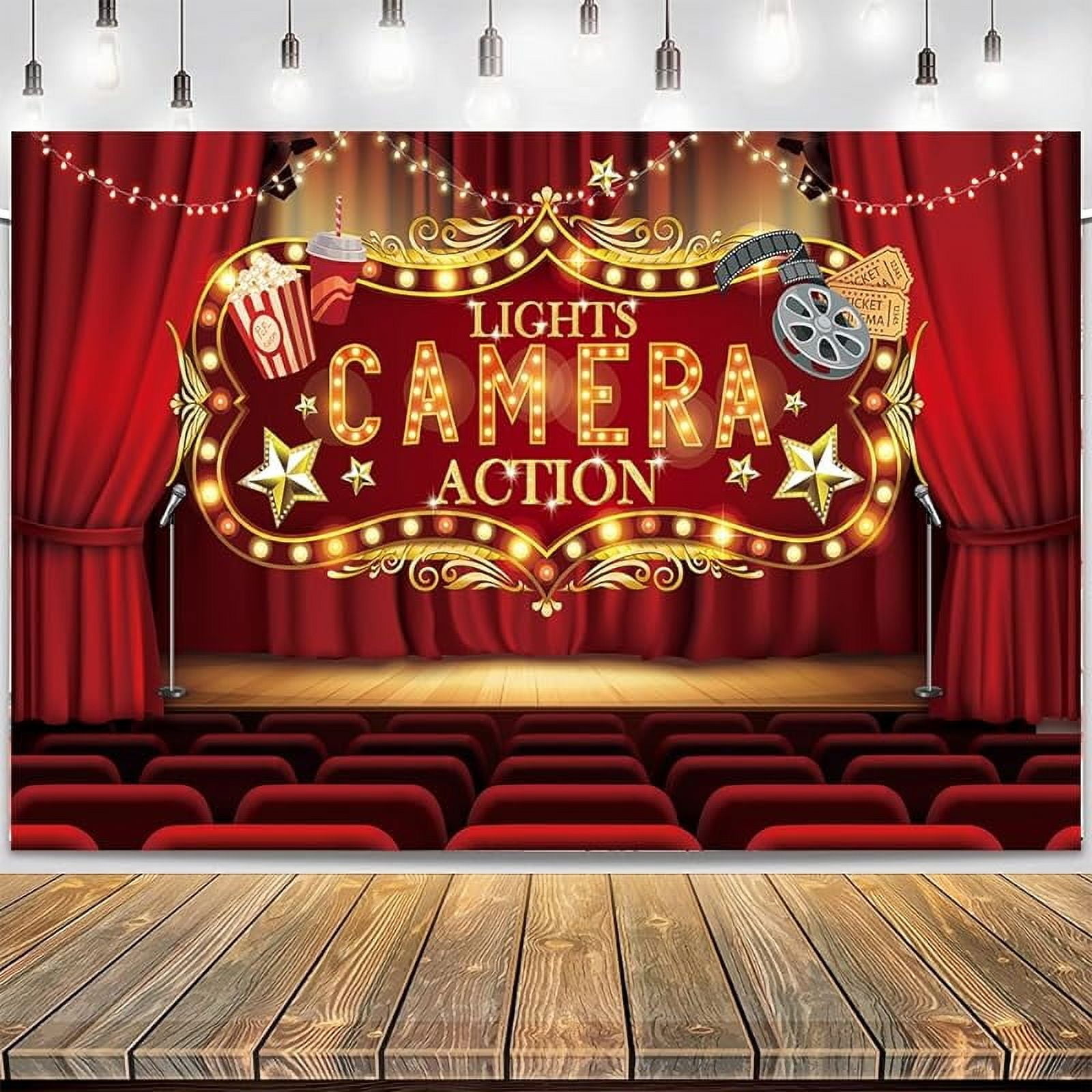 Lights Camera Action Backdrop with 70.8"X43.3", Movie Party Night ...