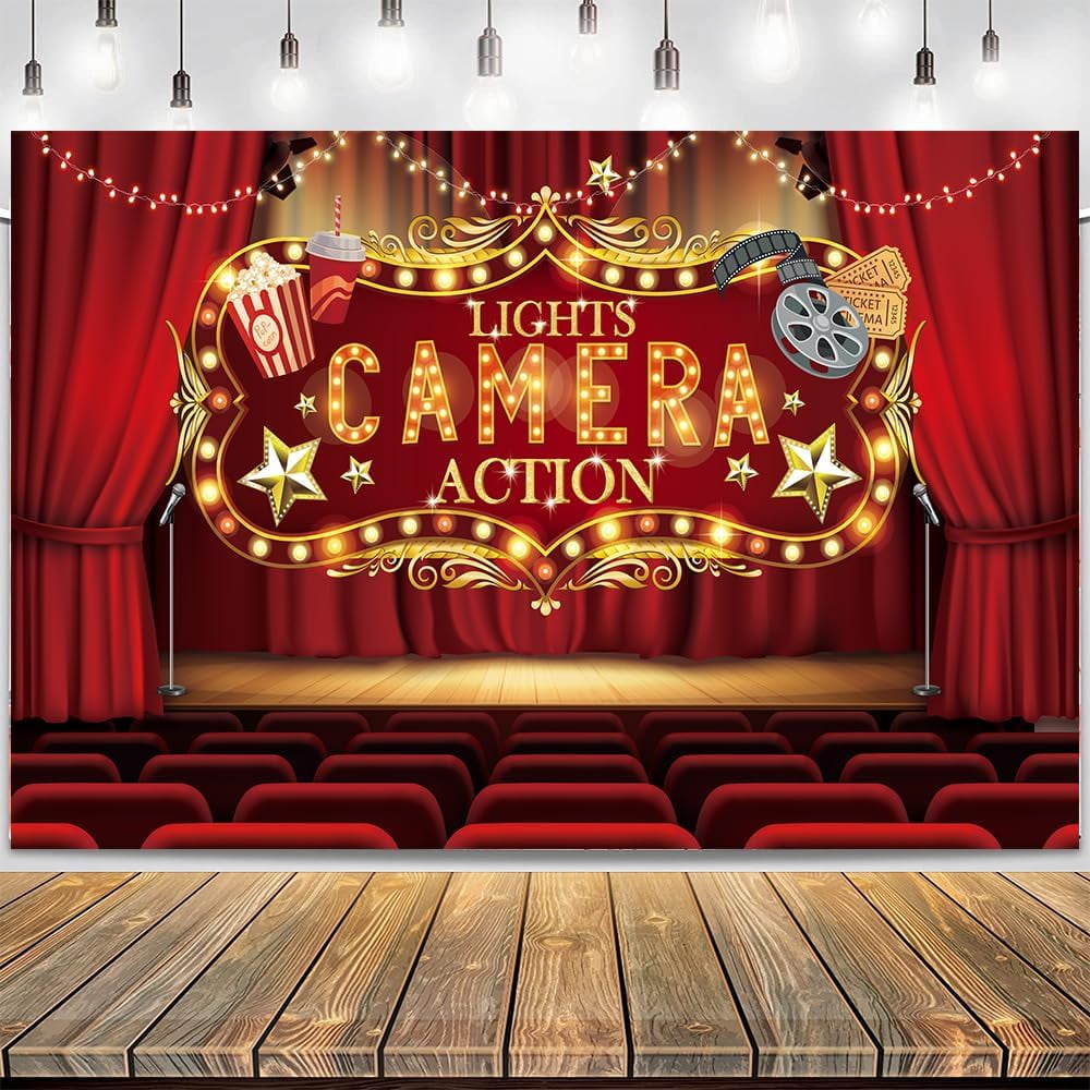 Lights Camera Action Backdrop, Movie Party Night Banner Sign, Lights ...