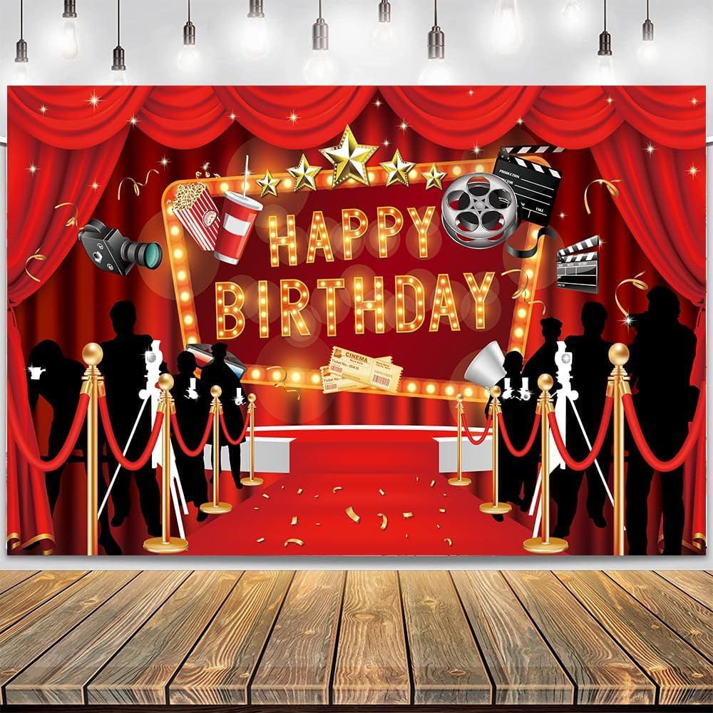 Lights Camera Action Backdrop with, Movie Party Night Banner Sign ...