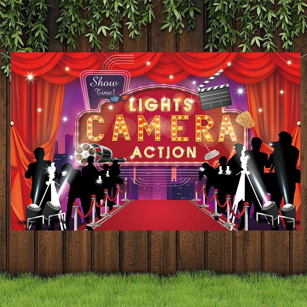 Lights Camera Action Banner Backdrop,Movie Night Banner Background ...