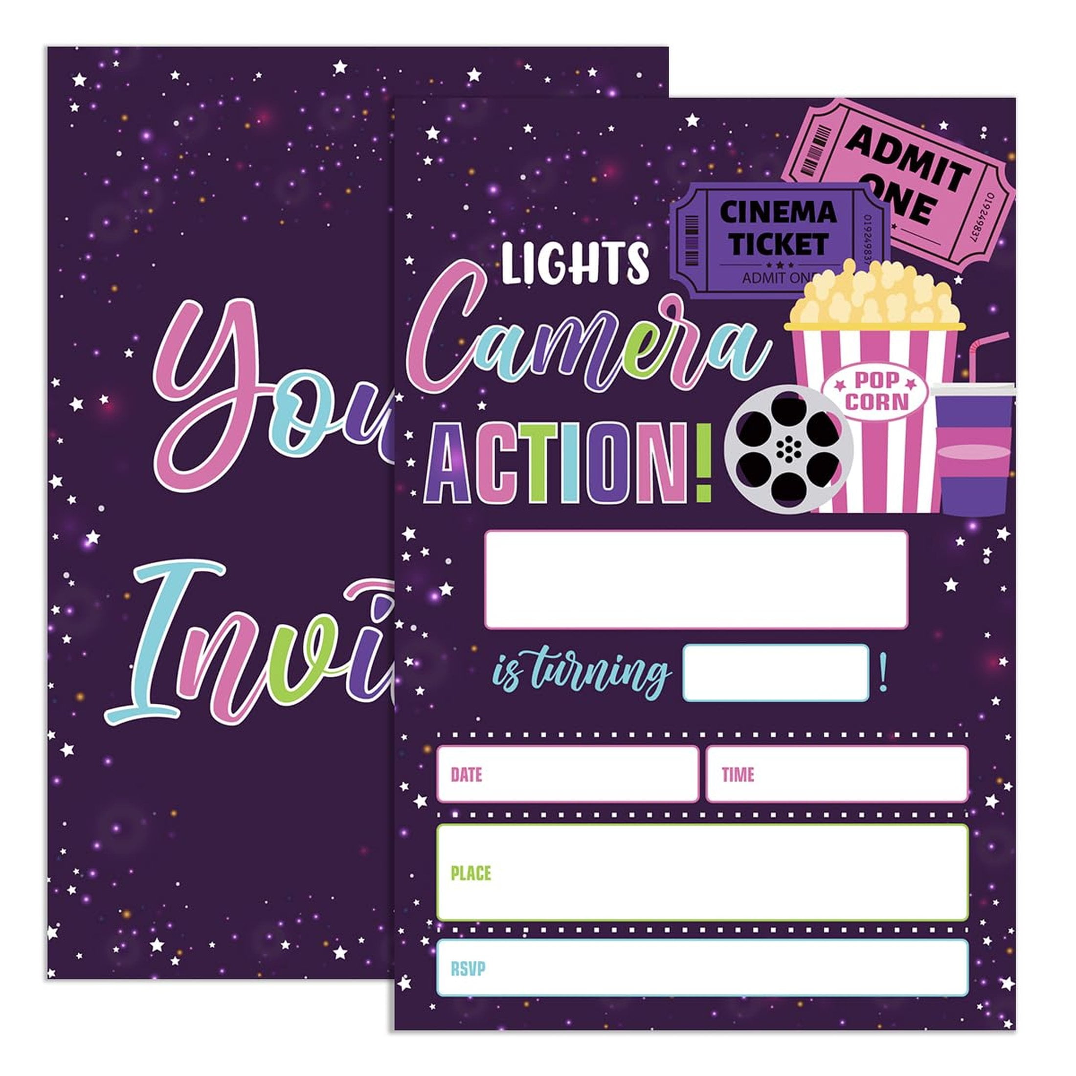 Lights Camera Celebrate: Movie Night Birthday Invitations for Girls ...