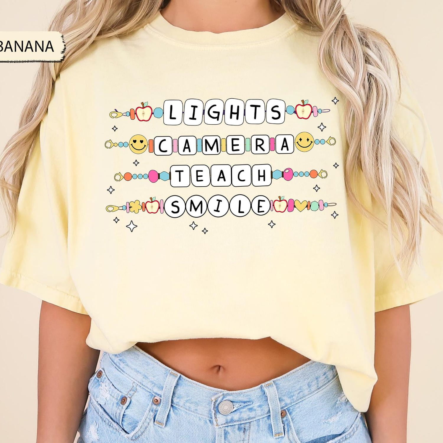 Lights Camera Teach Smile Teacher Shirt, Back To School Shirt, Groovy ...