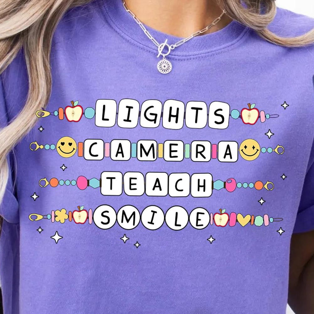 Lights Camera Teach Smile Teacher Shirt, Groovy Teacher Shirt, Teacher ...