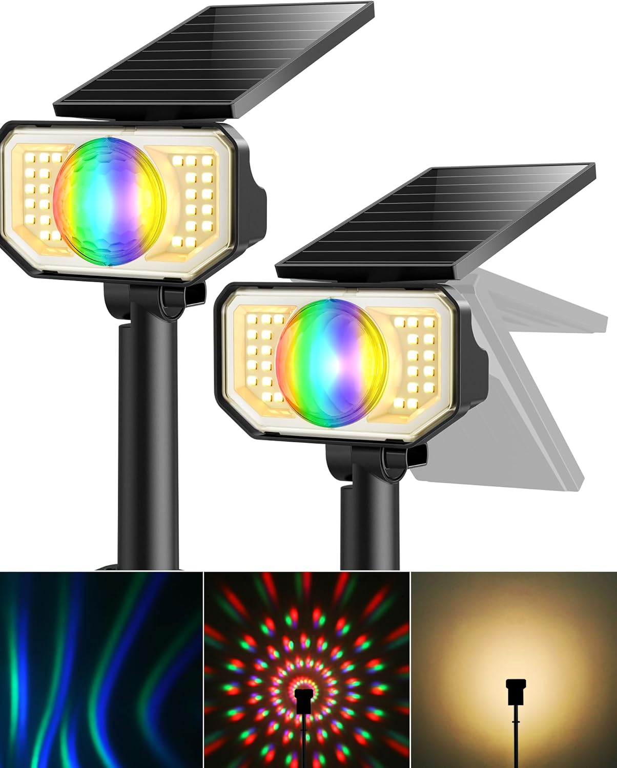 Lights Outdoor Waterproof IP67, 3 Lighting Modes RGB LED Solar Spot ...