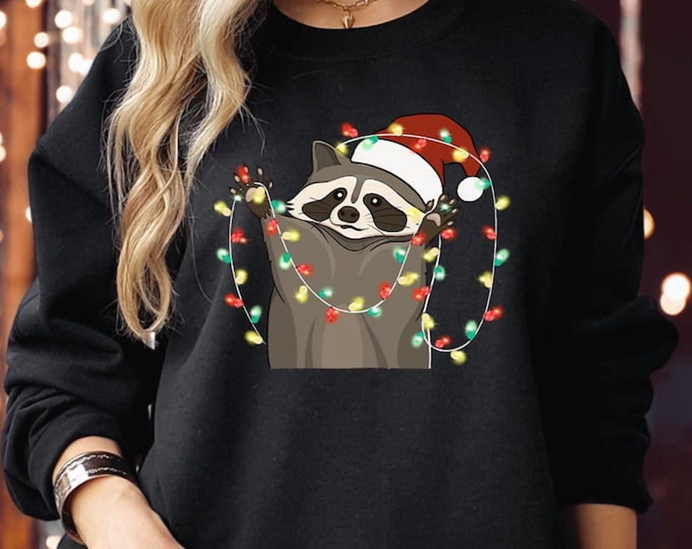 Lights Sweatshirt, Cute Santa Hat , Trash Panda Crewneck, Tinsel Mess ...