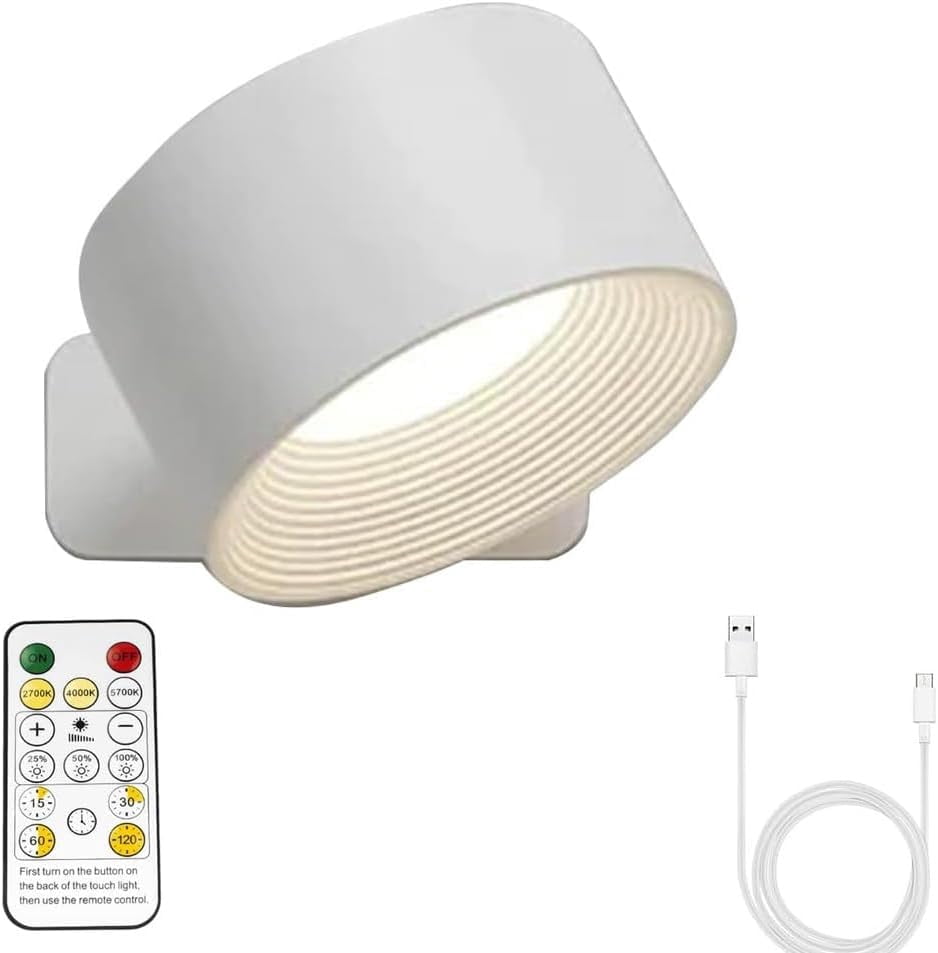 Lights of Sweden Wall Lamps, 360°Rotate LED Wall Lights with Remote ...