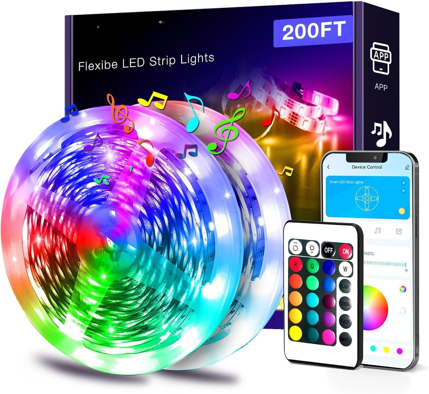 Lights for 200ft, Music Sync Color Changing, App Control with Remote ...