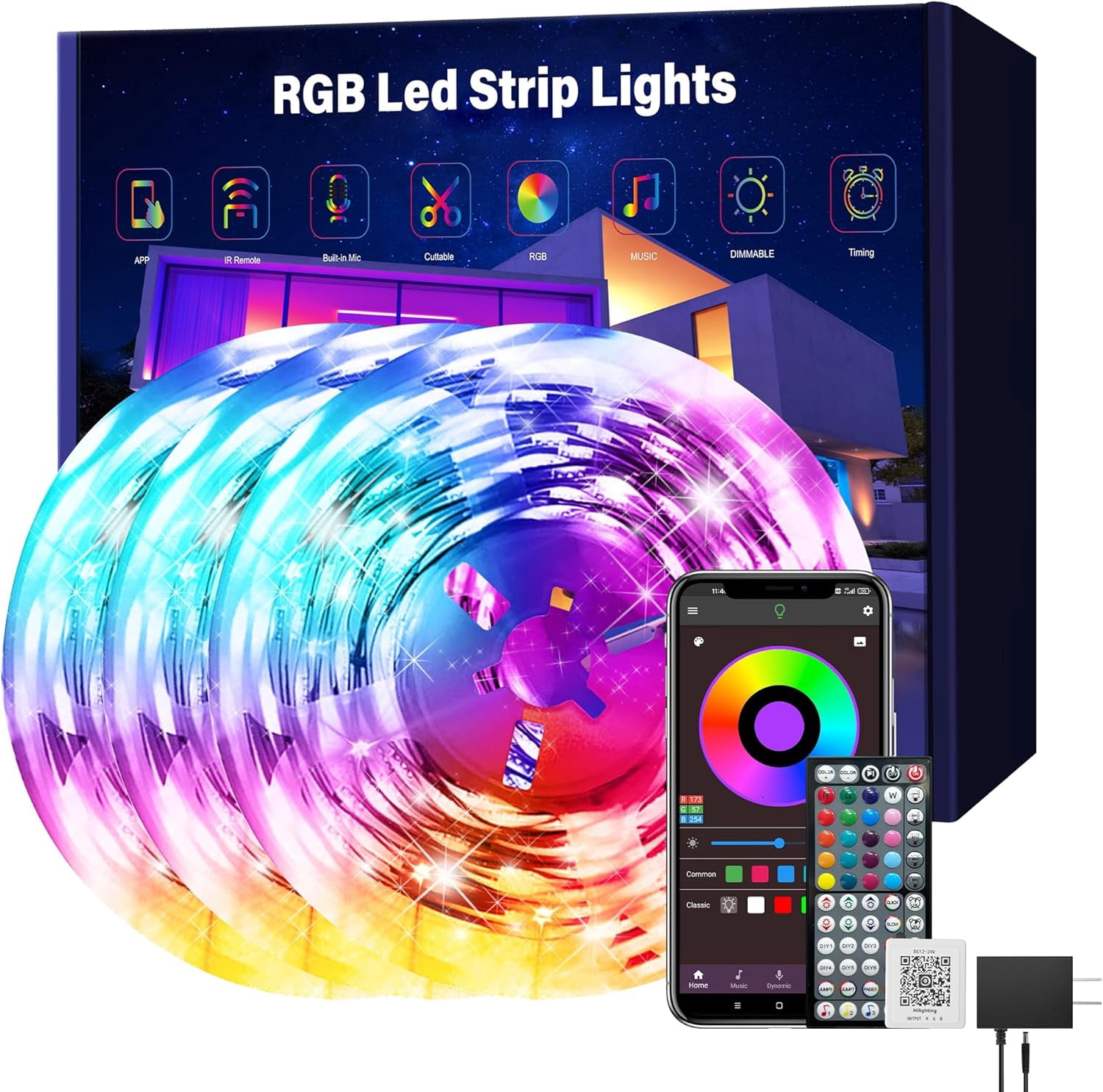Lights for 300 ft (3 Rolls*100ft) Music Sync Strip Lights with Remote ...