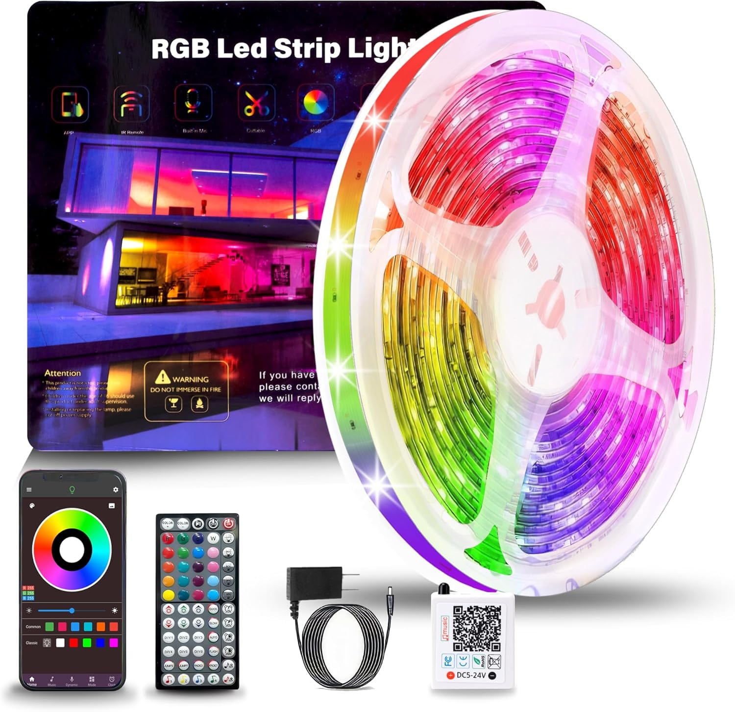 Lights for 50ft (1 Roll), Color Changing Strip Lights with 60 Remote ...