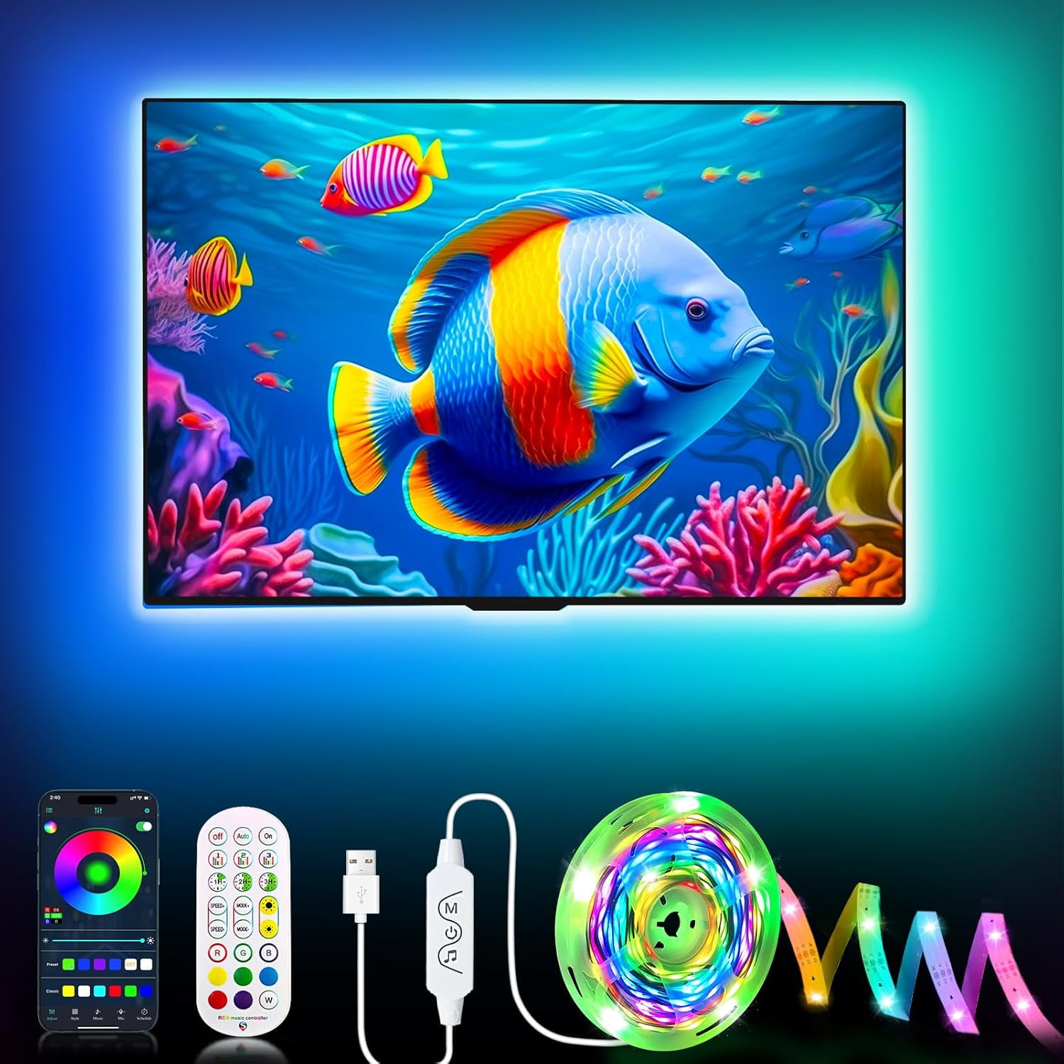 Lights for TV, 23ft TV Lights for 75-100 inch,RGBICW TV Backlight ...